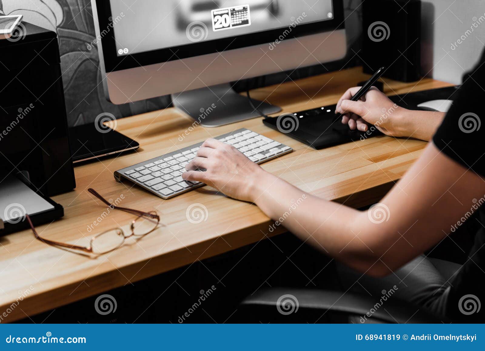 Designer Girl at Work at the Table Stock Image - Image of desk, digital ...