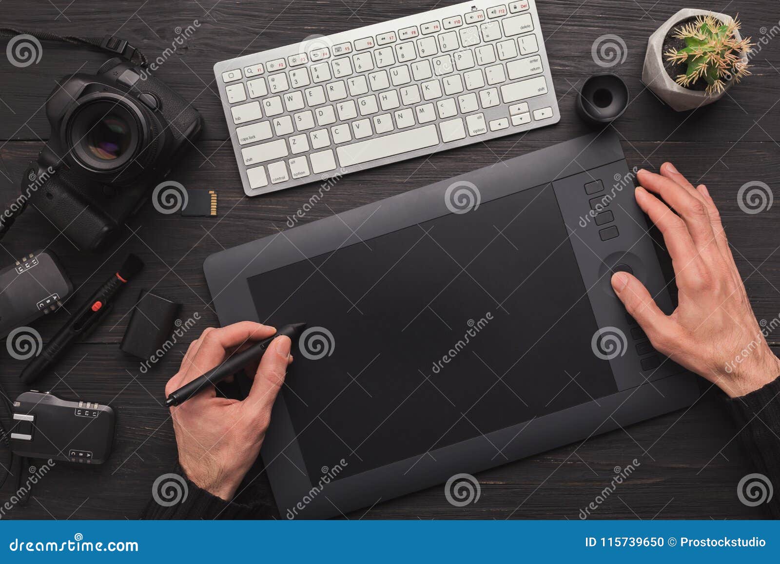 Designer Hand with Graphic Tablet and Keyboard Stock Photo - Image of ...