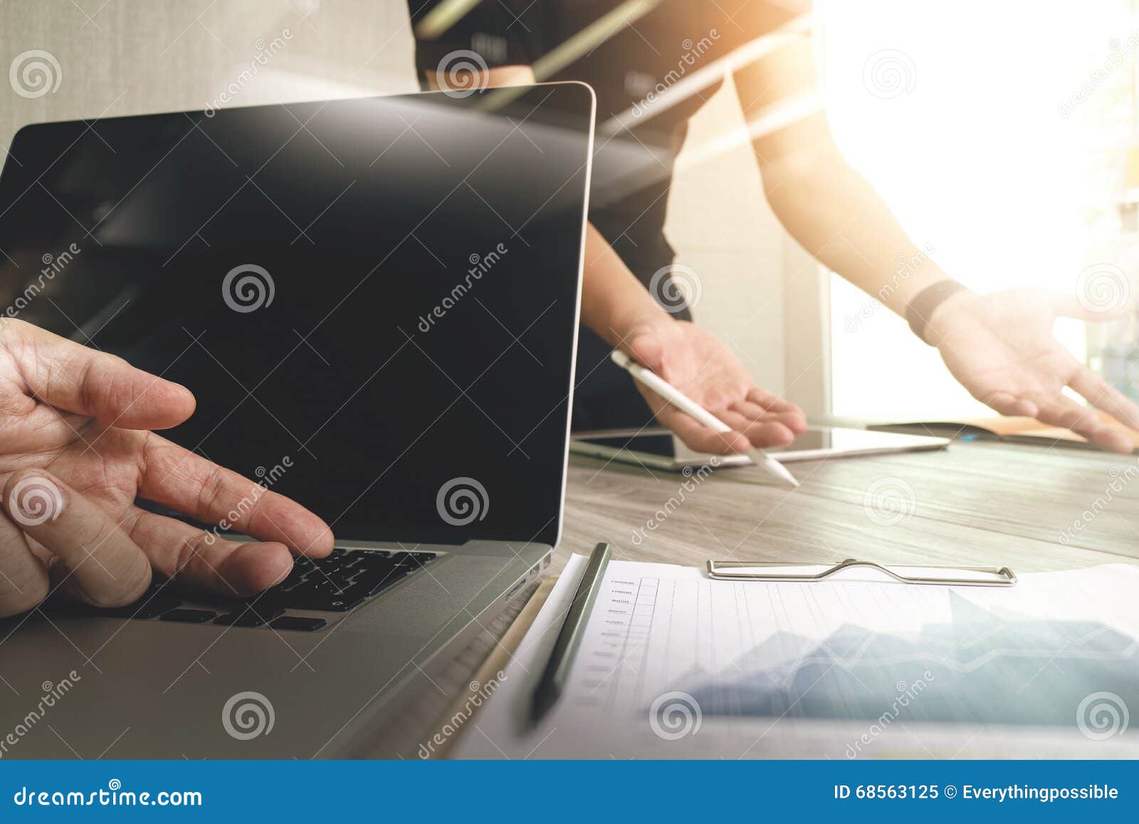 Designer Hand Working with Digital Tablet Computer and Smart Phone on ...