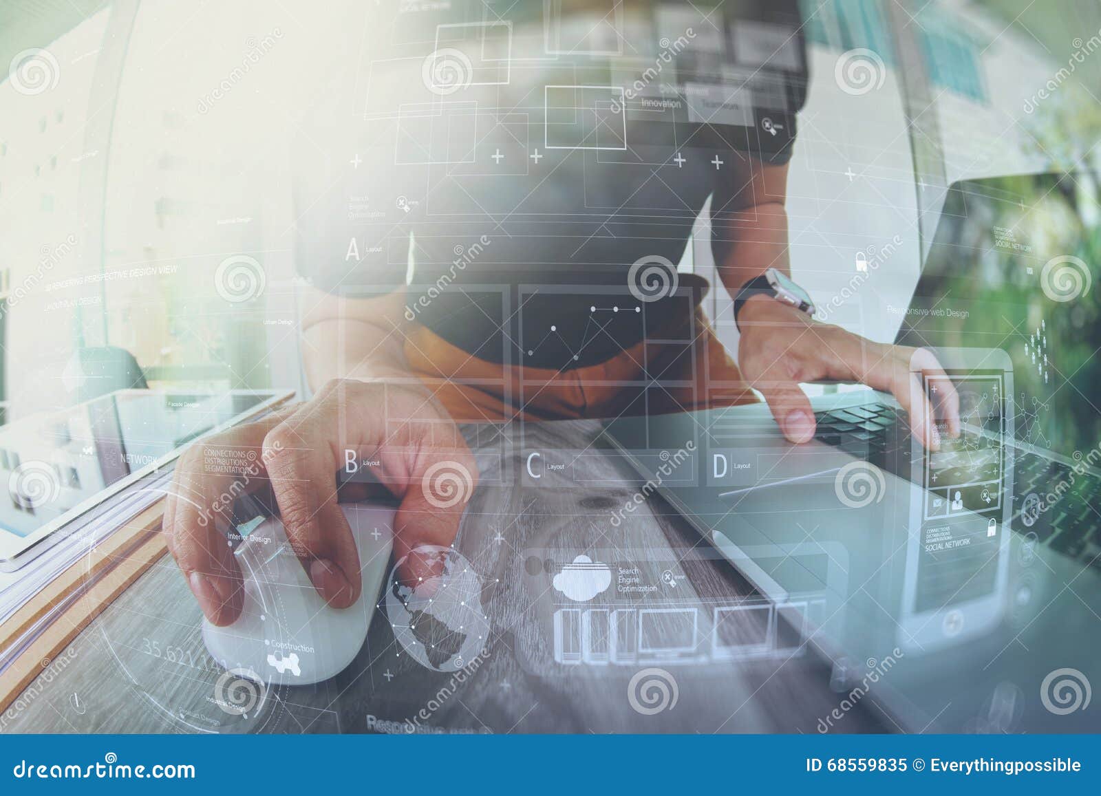 Designer Hand Working with Laptop Computer on Wooden Desk As Res Stock ...