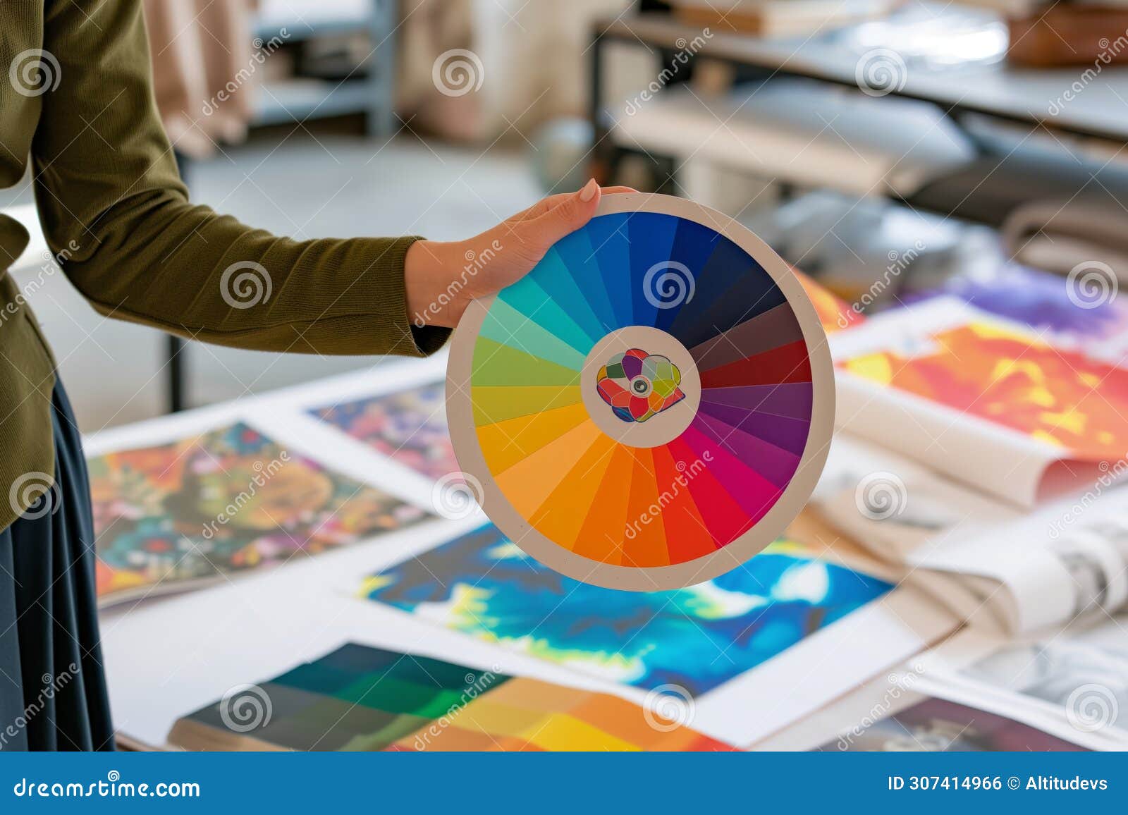 Designer Holding a Color Wheel among Samples Stock Photo - Image of ...