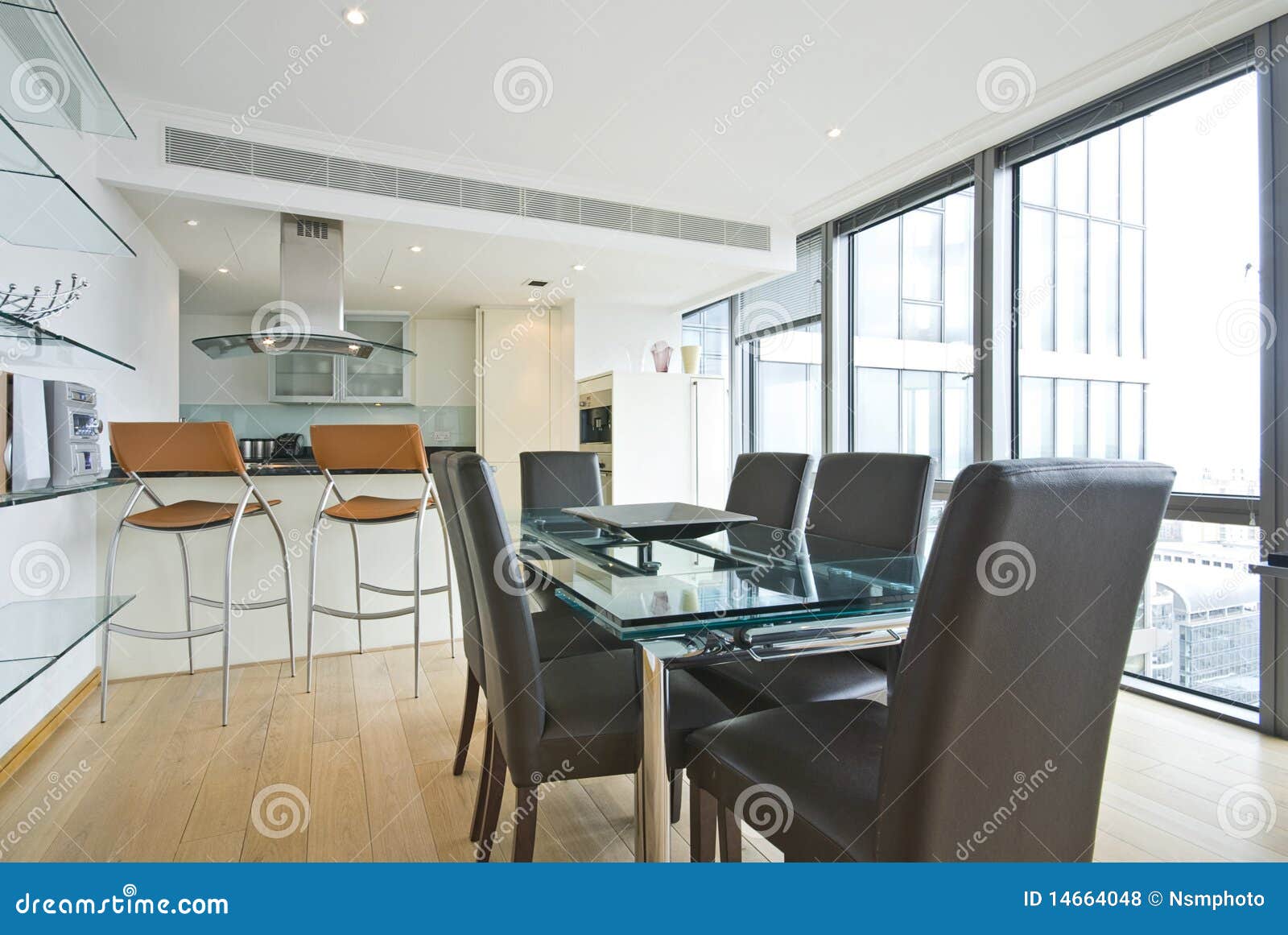 Designer Interior of Dining Area and Kitchen Stock Photo - Image of ...