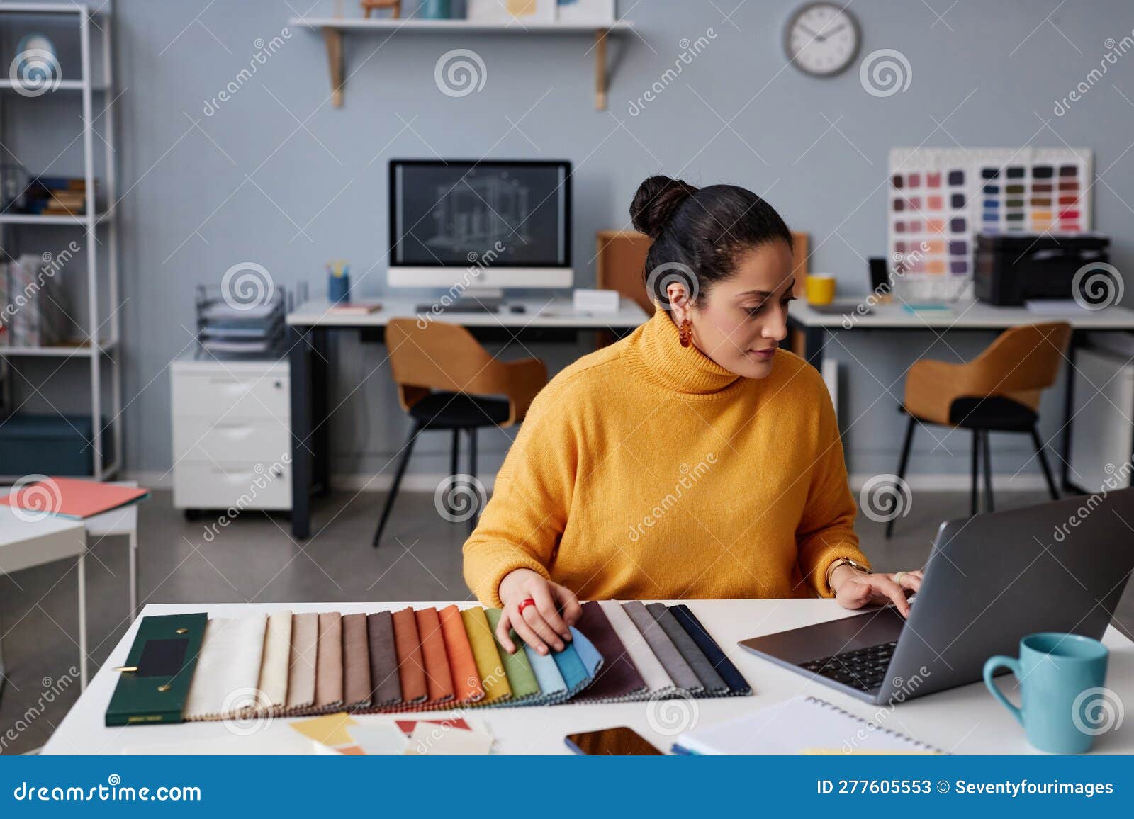 Designer of Interior Working on Laptop Stock Image - Image of pattern ...