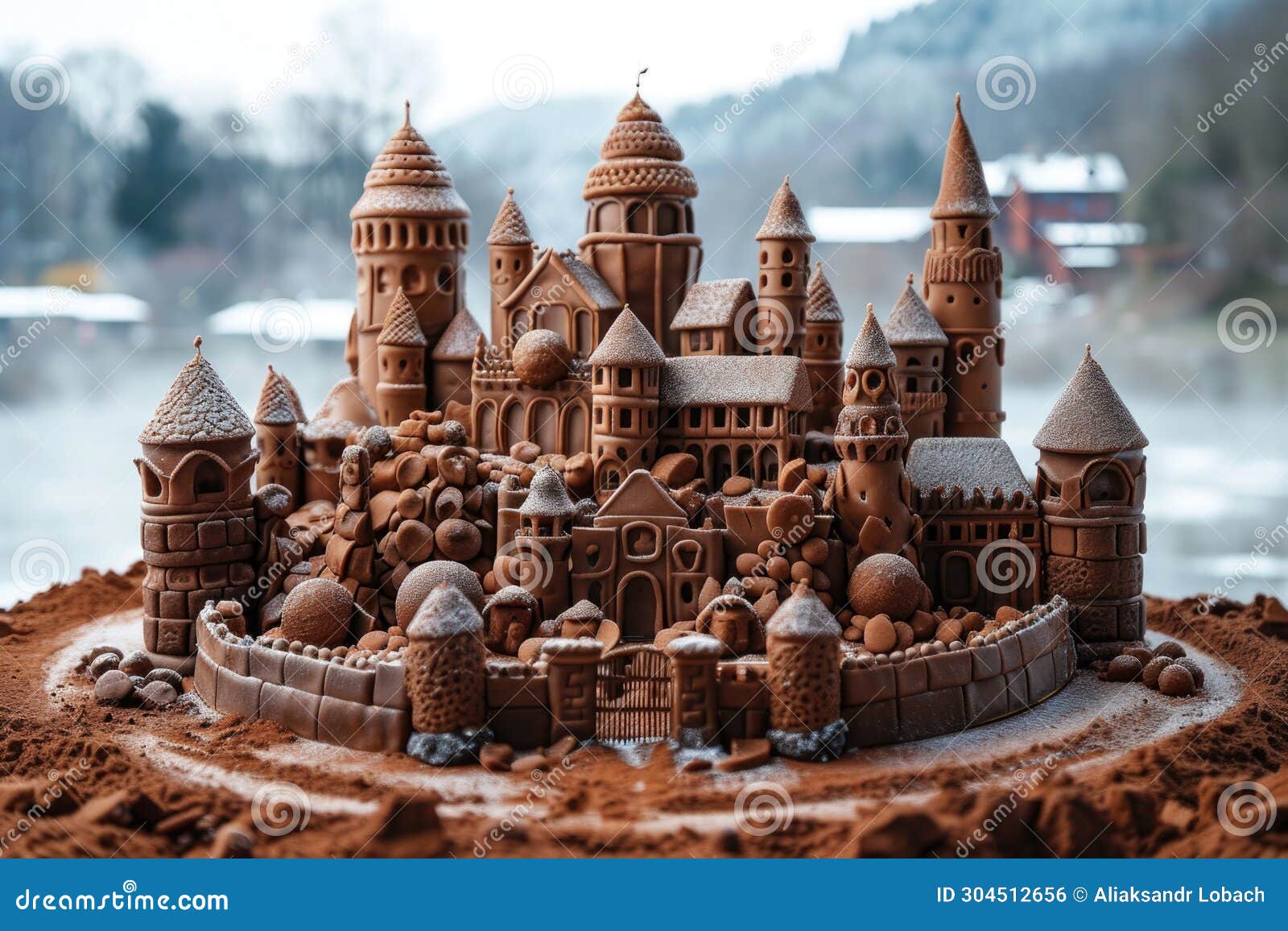 A Designer Large Handmade Chocolate Cake Castle Stands on the Table ...