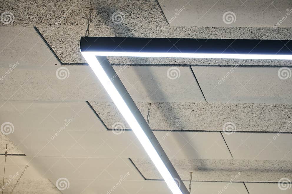 Designer LED Lamp on the Office Ceiling. Interior Lighting Stock Photo ...