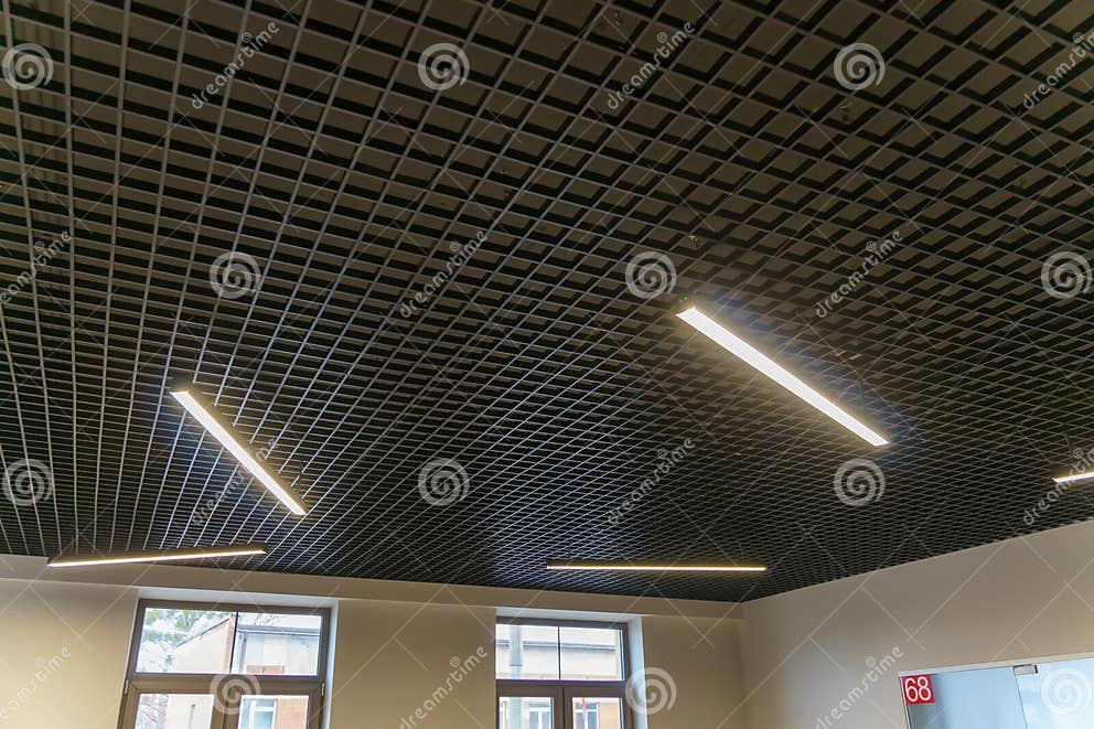 Designer LED Lamp on the Office Ceiling. Interior Lighting Stock Photo ...