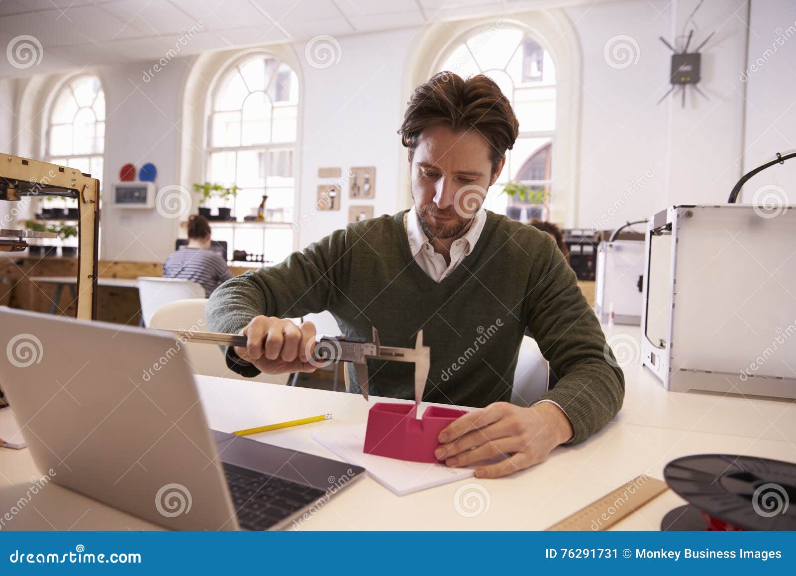 Designer Measuring Model in 3D Design Studio Stock Image - Image of ...