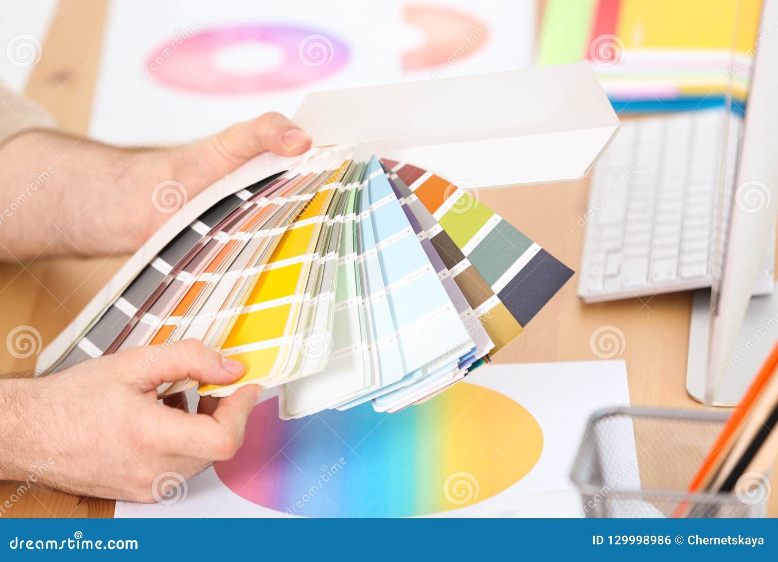 Designer with Paint Color Palette Samples Stock Photo - Image of ...