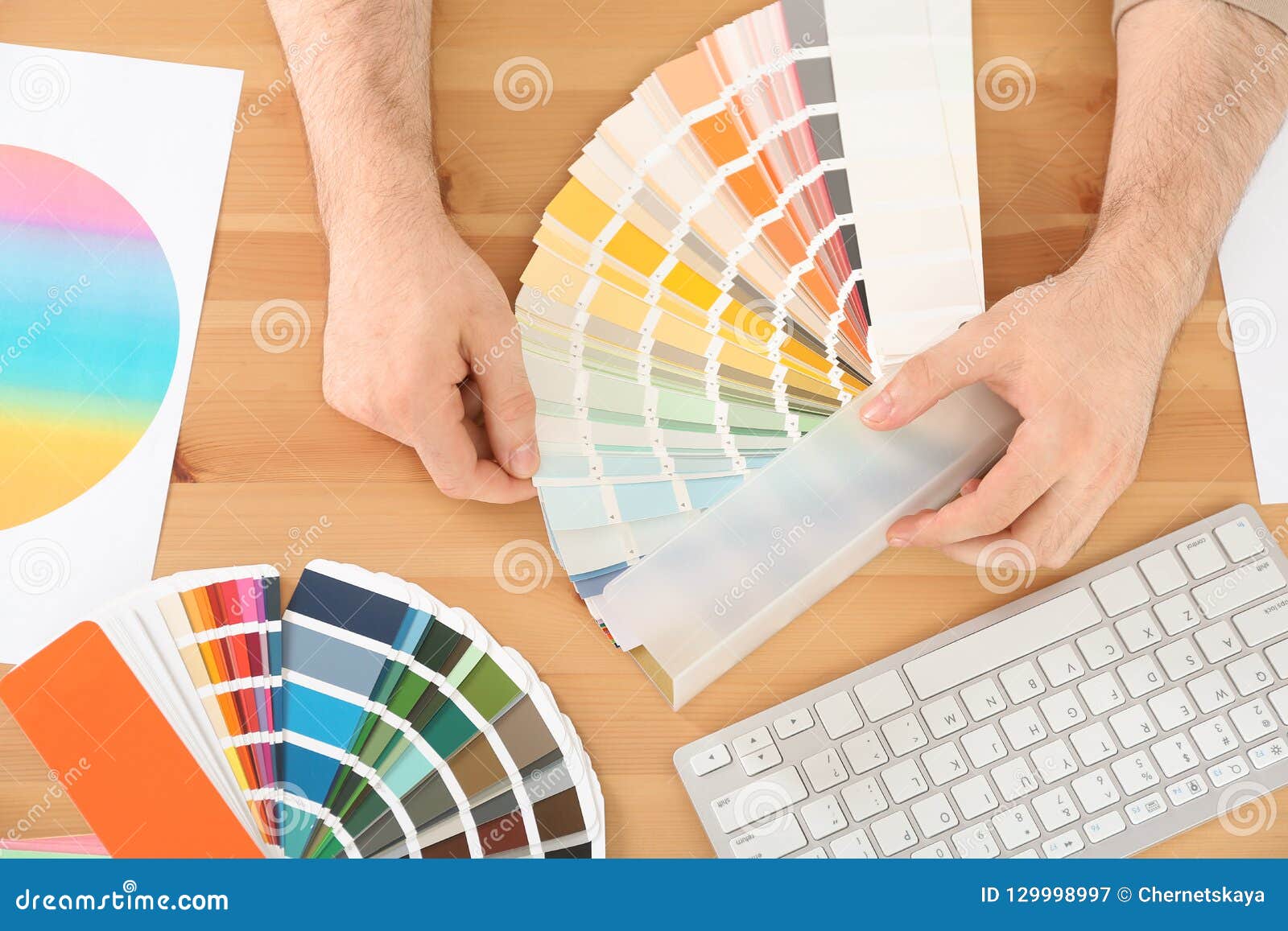 Designer with Paint Color Palette Samples at Table Stock Image - Image ...