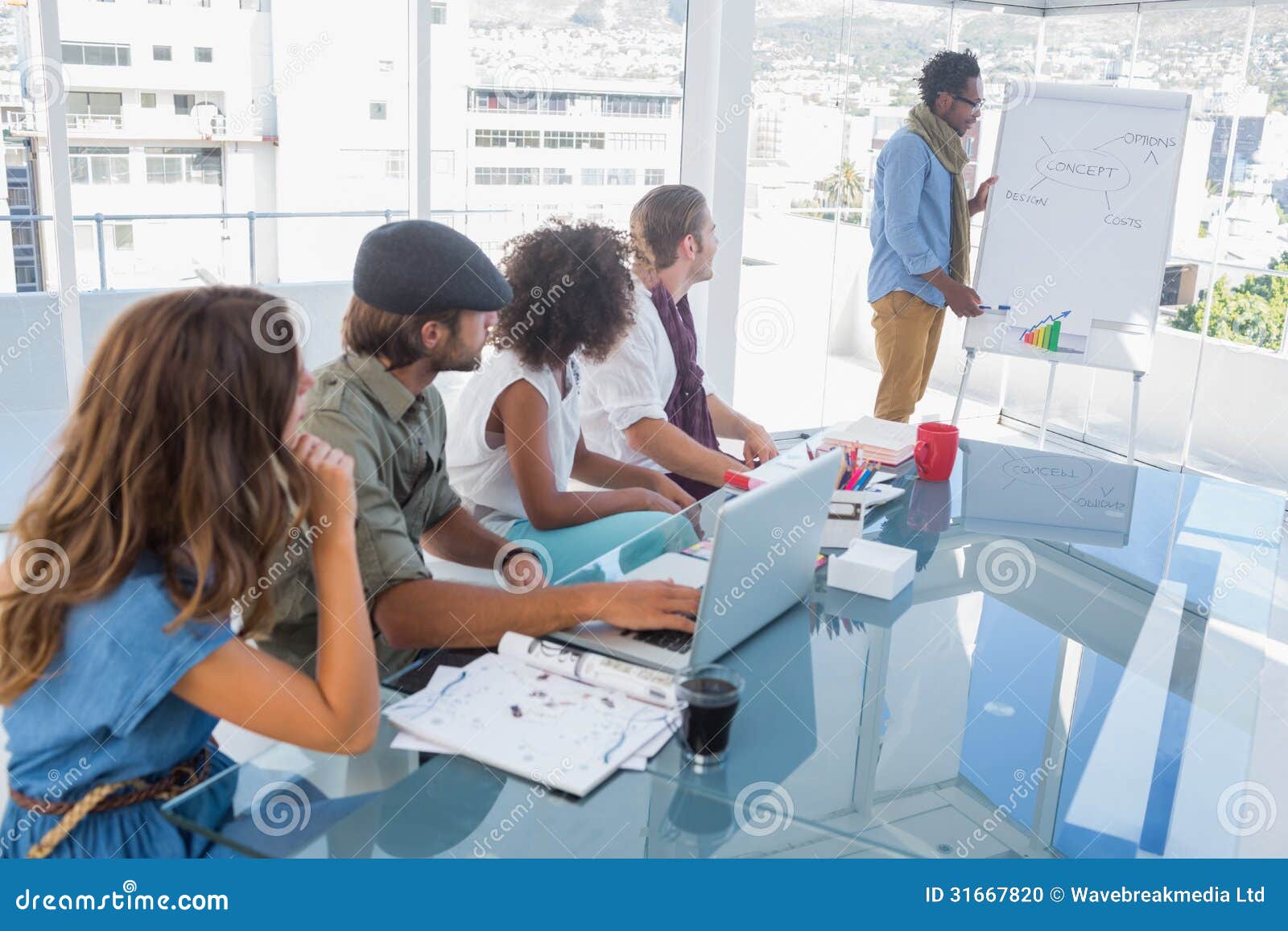 Designer Presenting a Flow Chart on Whiteboard Stock Photo - Image of ...