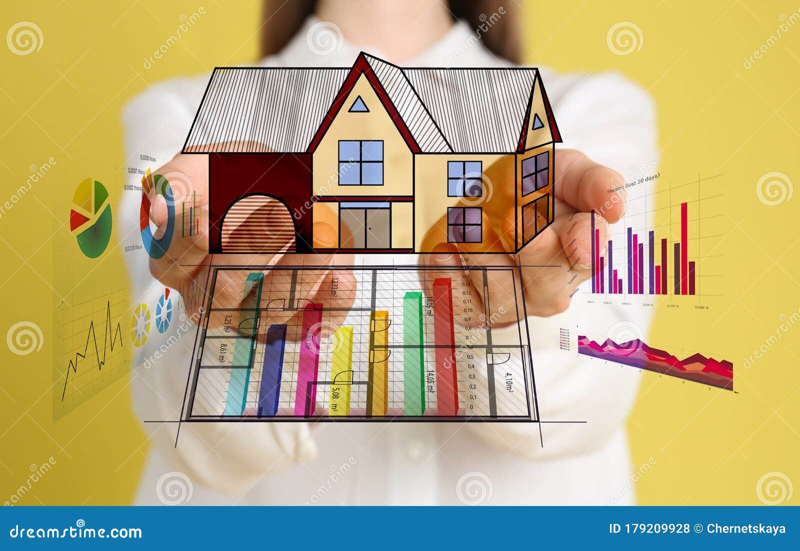 Designer Presenting Project of House with Charts on Background Stock ...
