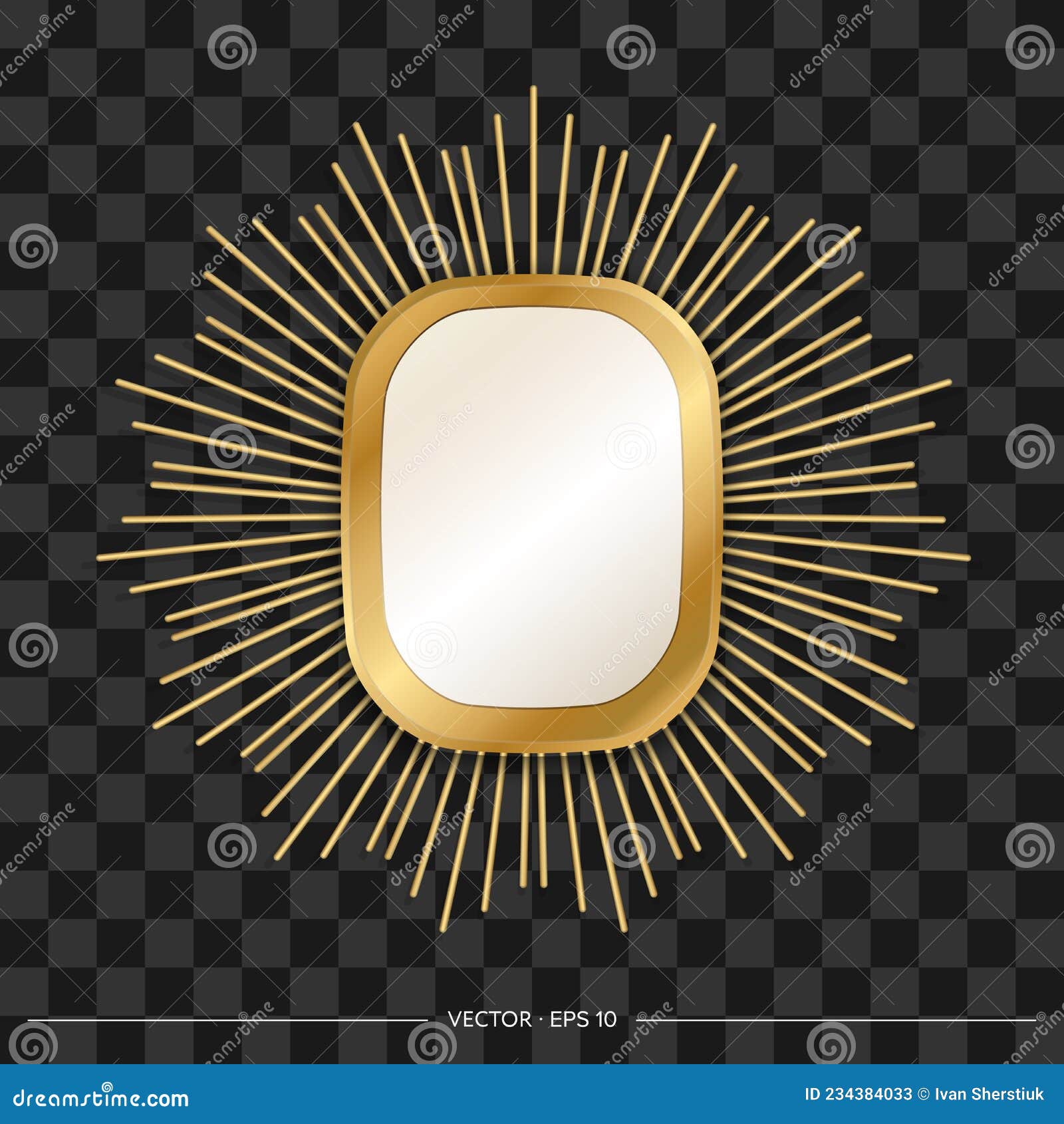 Designer Rectangular Mirror with Golden Frame and Rays Around ...