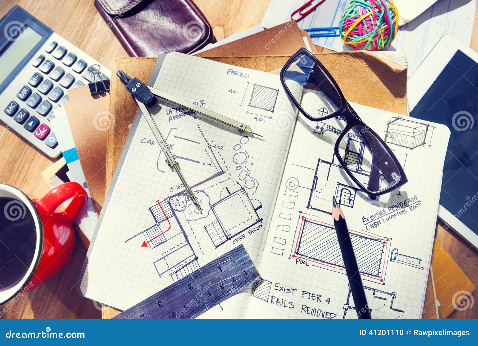 Architectural Tools, Blueprints, Helmet, Measuring Tape, Construction ...