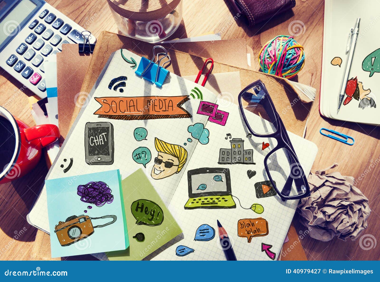 Designer S Table with Social Media Notes and Tools Stock Image - Image ...