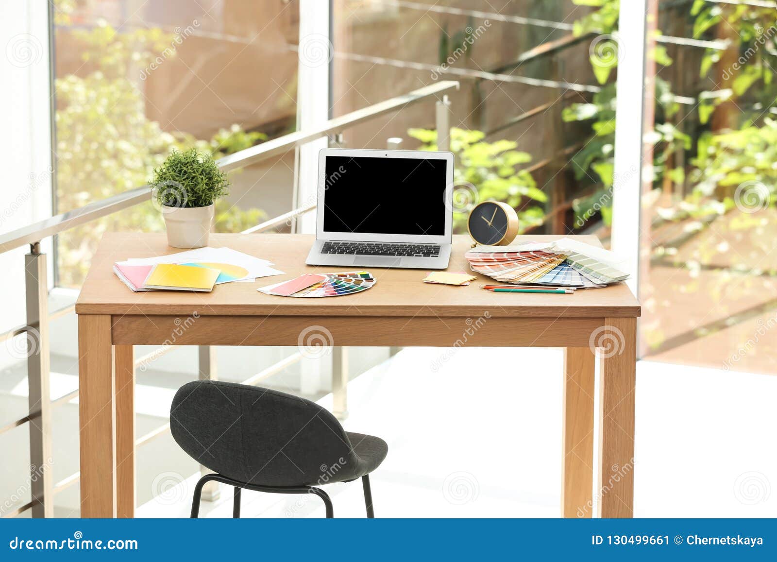 Designer`s Workplace with Laptop and Paint Color Palette Stock Image ...