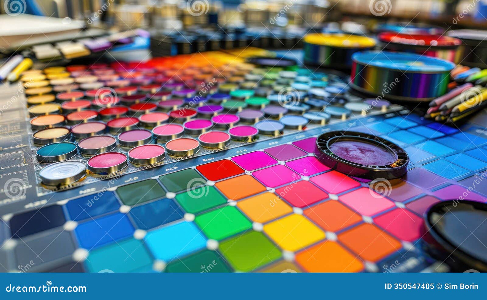 A Designer S Workspace Featuring a CMYK Color Chart and Digital Color ...