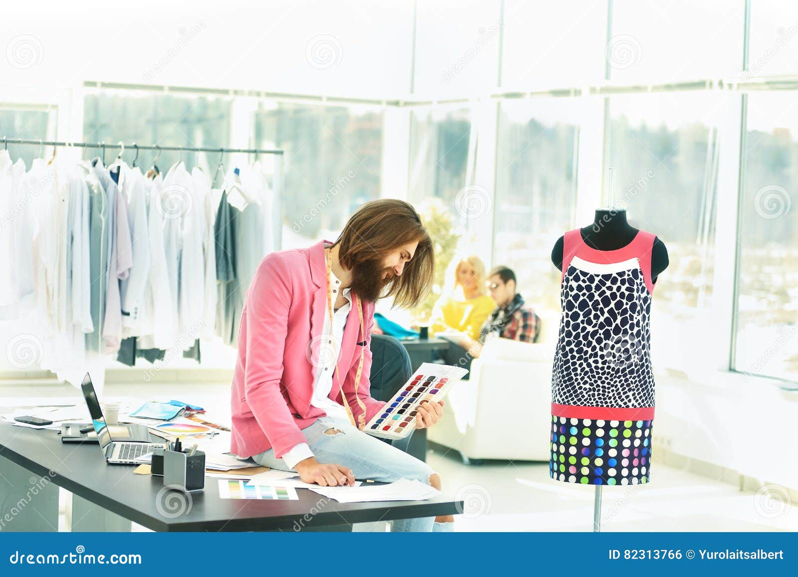 Designer Selects Colors for New Fashion Creative Studio. Stock Photo ...