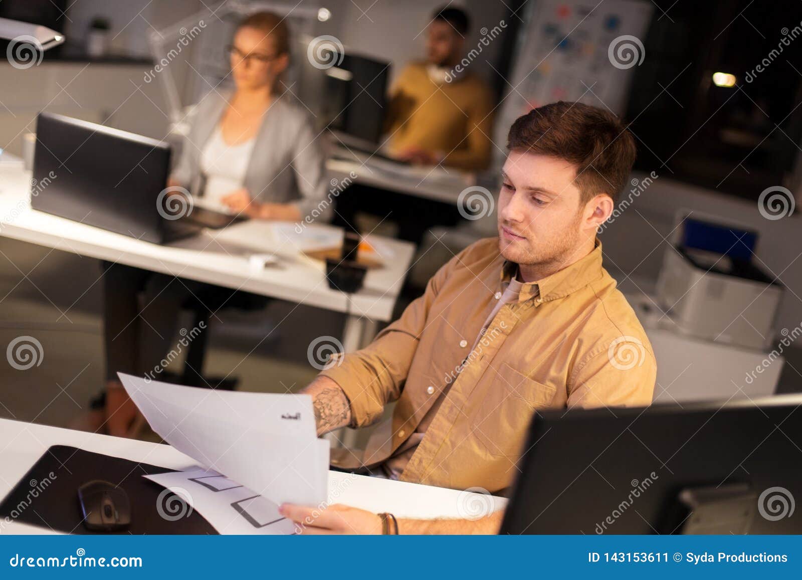 Designer or Software Developer at Night Office Stock Image - Image of ...