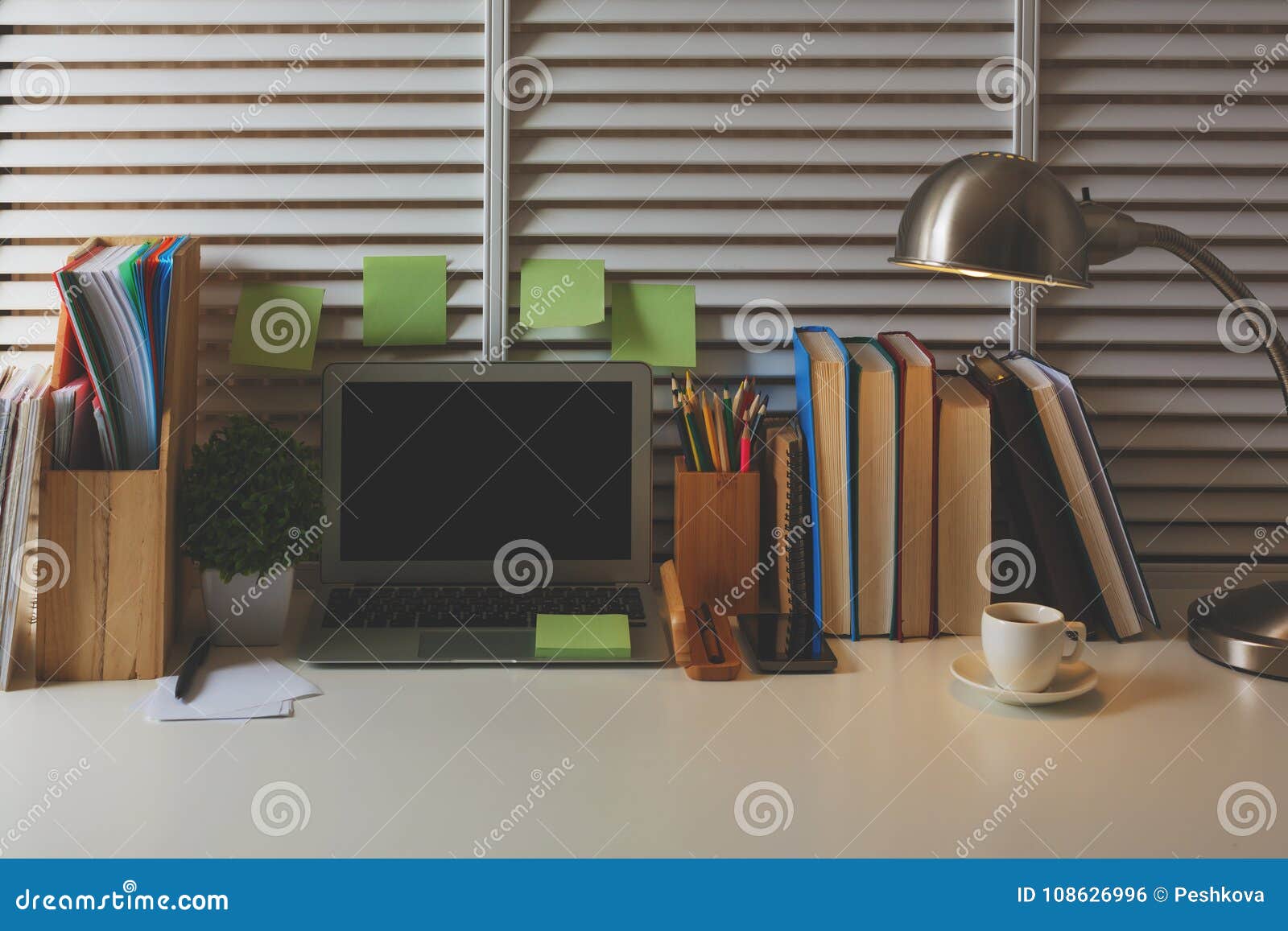 Designer Table with Empty Laptop Stock Photo - Image of home, objects ...