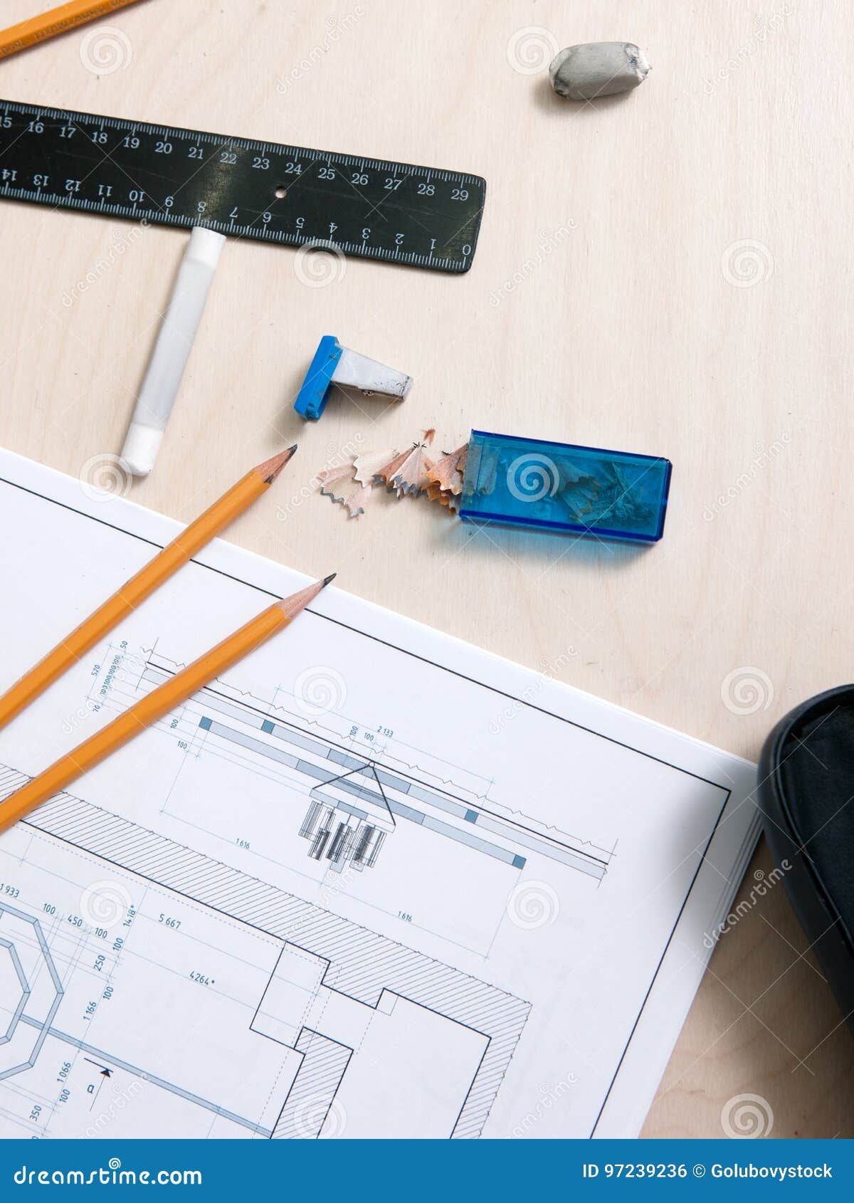 Designer Tools on Drawing Schetch Stock Photo - Image of detail, model ...