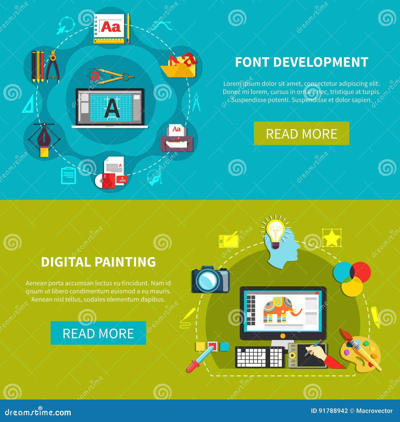 Designer Tools Flat Banner Set Stock Vector - Illustration of ...