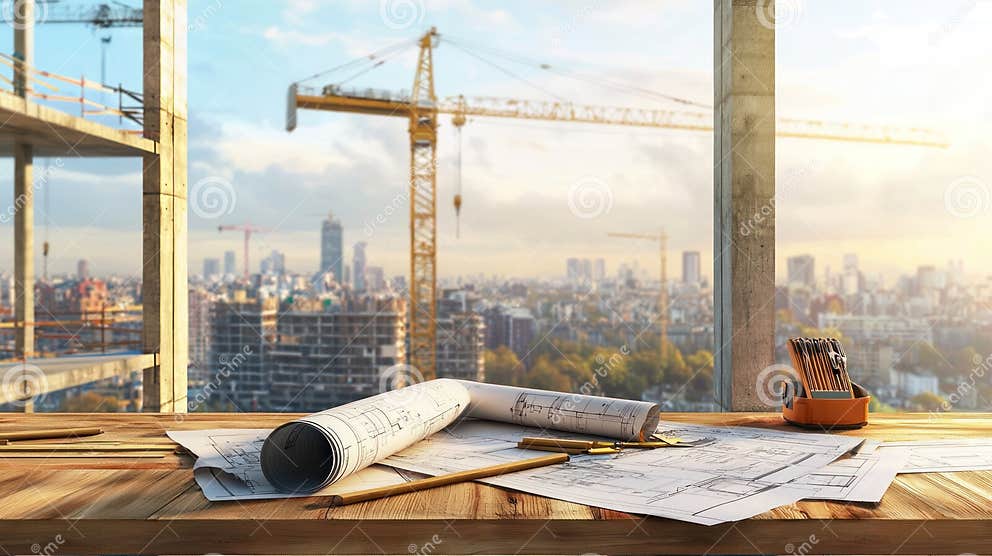 Designer Tools Over Blueprints Stock Illustration - Illustration of ...