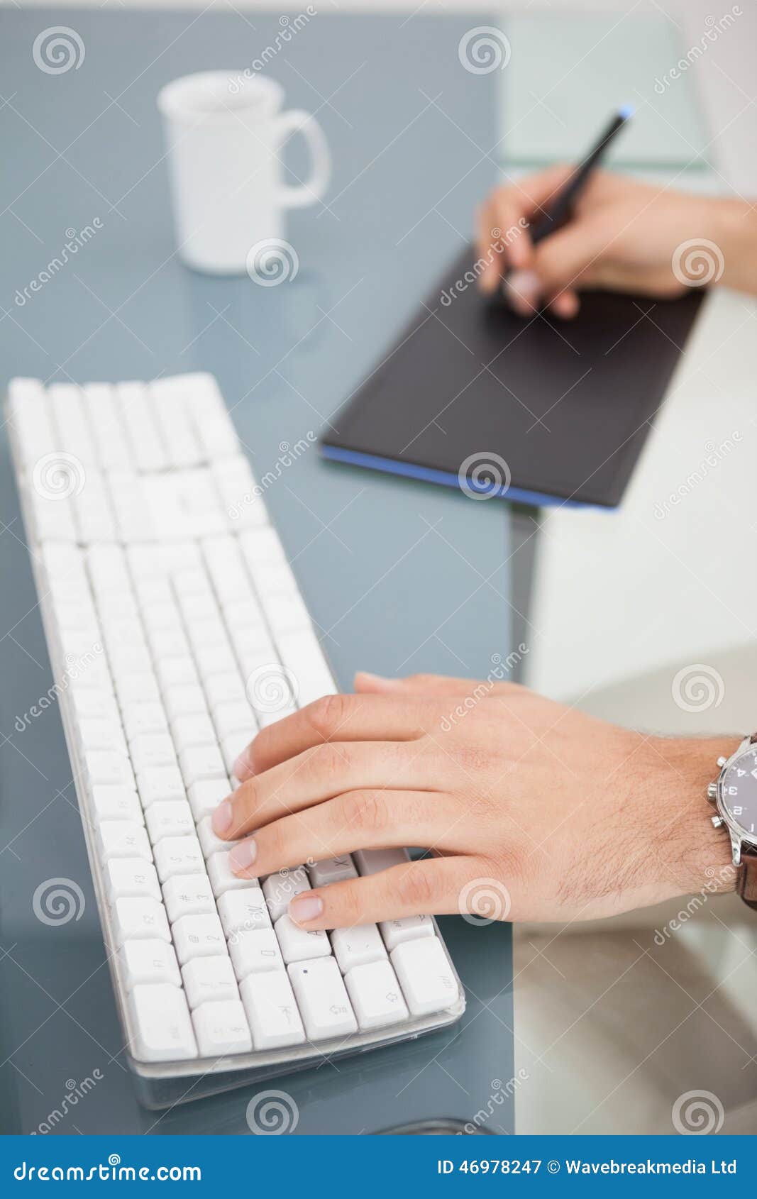 Designer Using Digitizer and Typing on Keyboard Stock Image - Image of ...