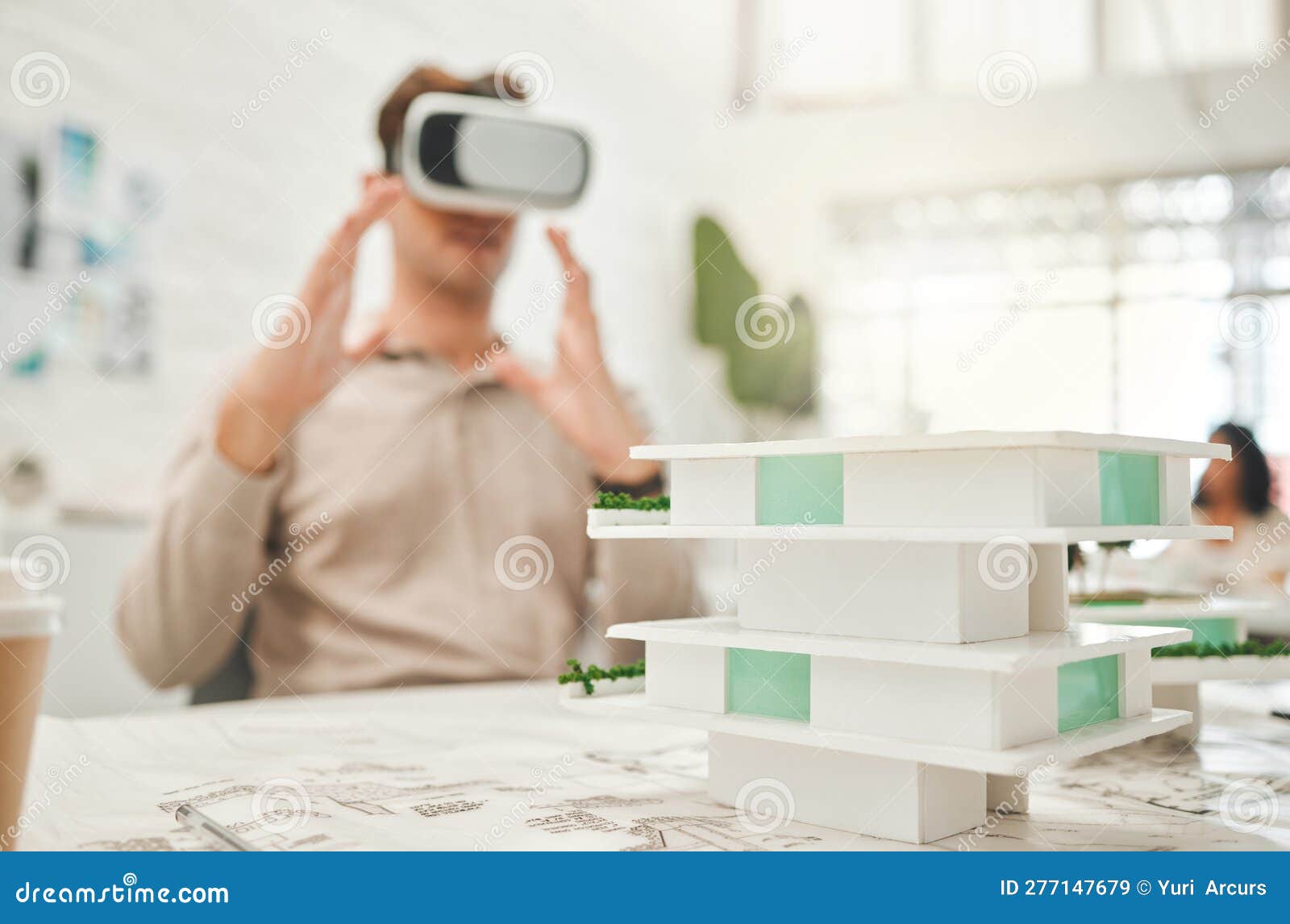 Designer Using VR Headset To Plan His Building.Architect Playing with ...