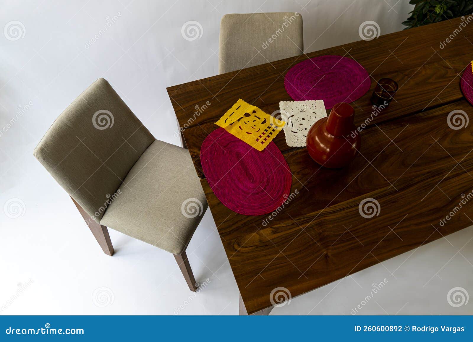 Designer Wood Dining Table, Minimalist and Simple Objects on the Table ...