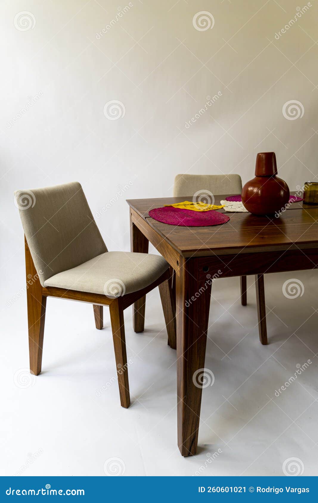 Designer Wood Dining Table, Minimalist and Simple Objects on the Table ...