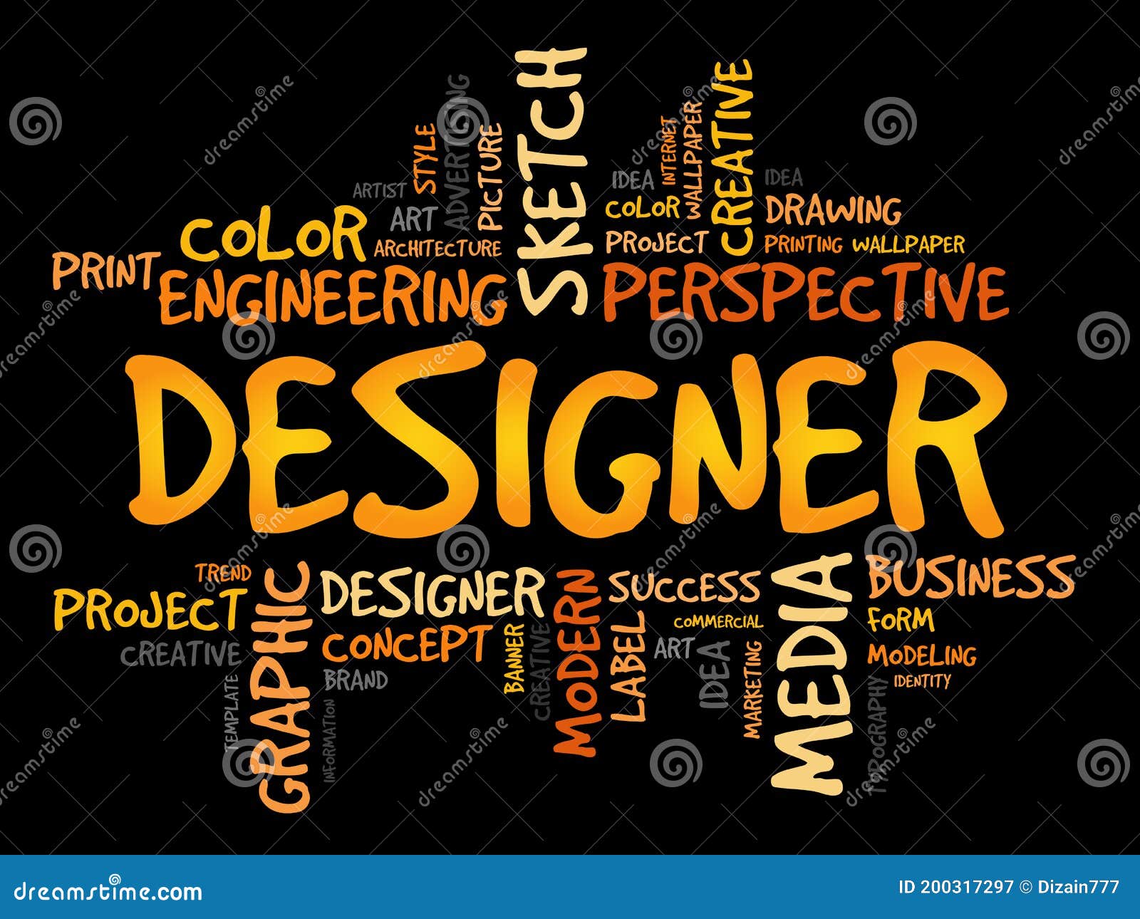 DESIGNER word cloud stock illustration. Illustration of arts - 200317297