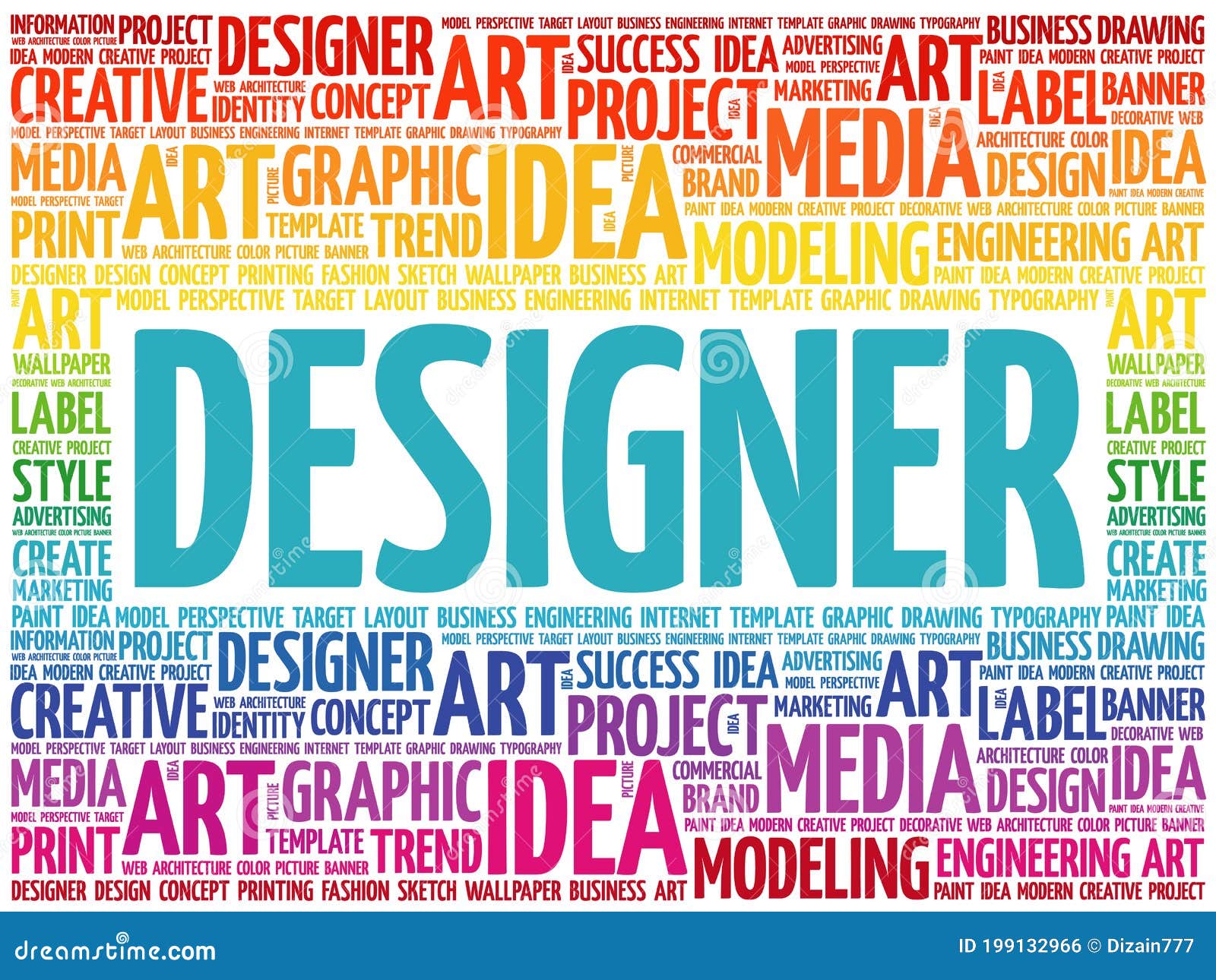 DESIGNER word cloud stock illustration. Illustration of drawing - 199132966