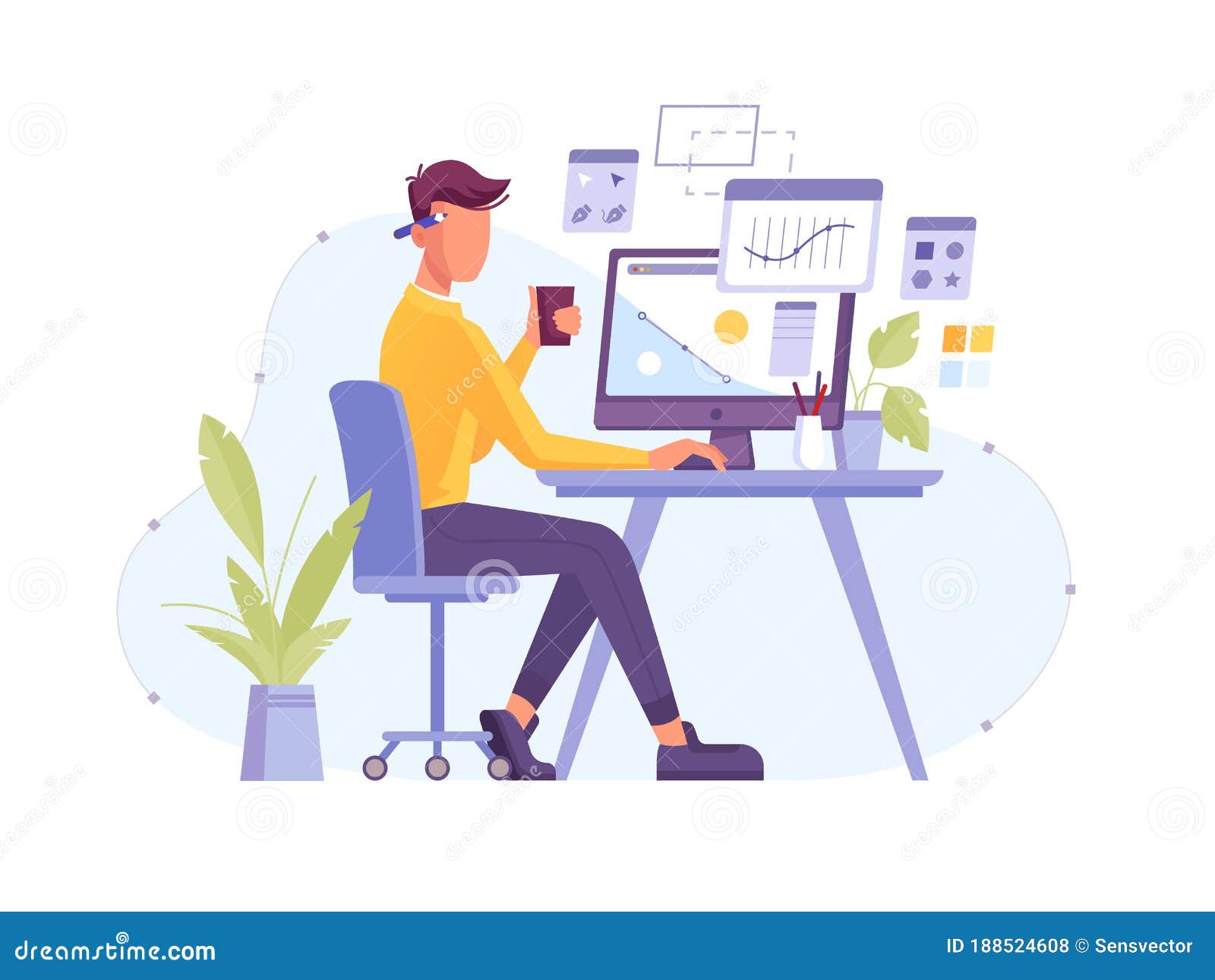 Designer Work in Design Studio Illustrator Creator Stock Vector ...