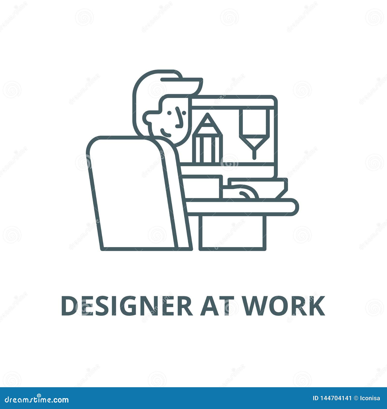 Designer at Work Line Icon, Vector. Designer at Work Outline Sign ...