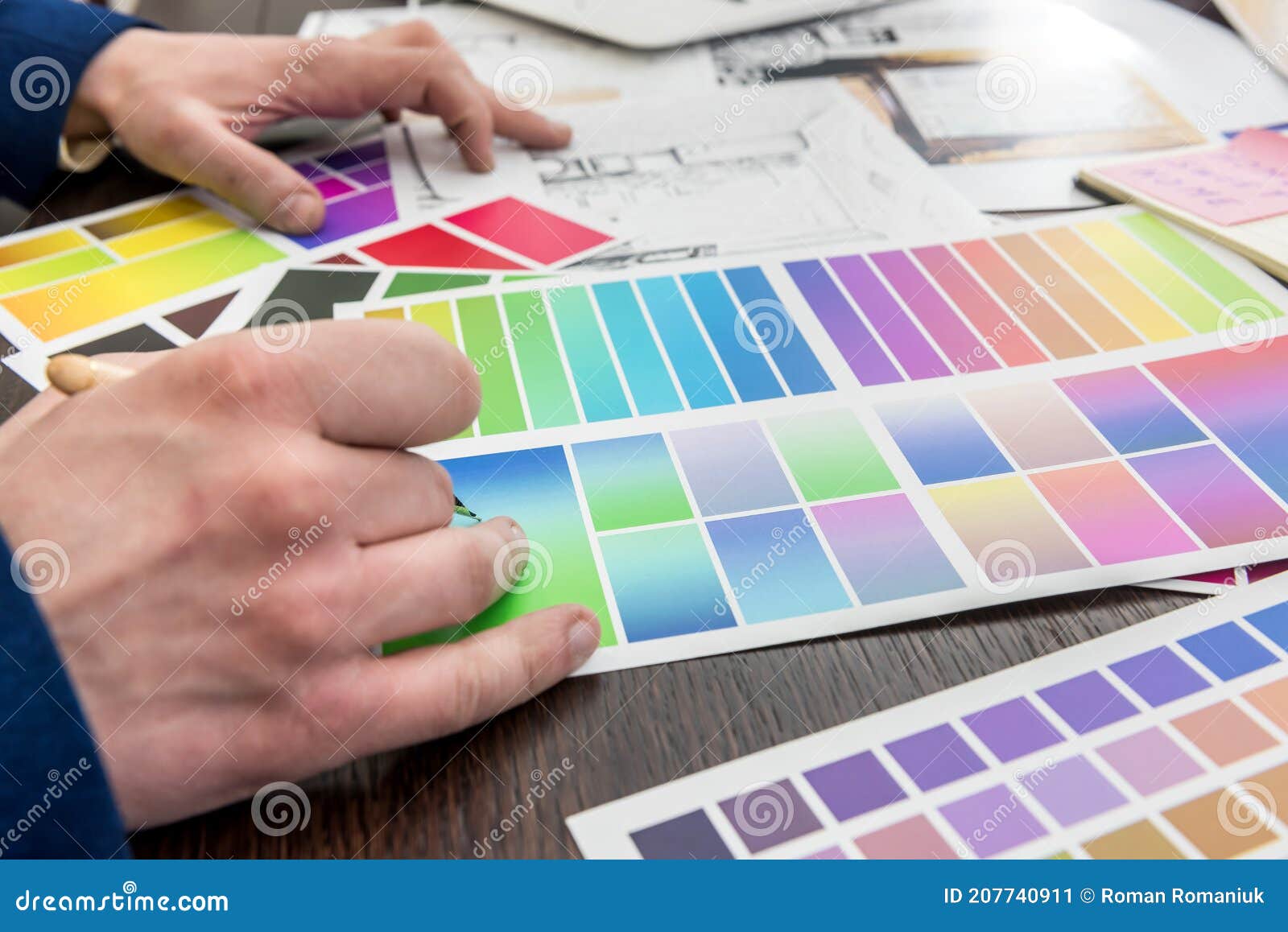 Designer Work at Office with Home Creative Sketch and Color Sample for ...