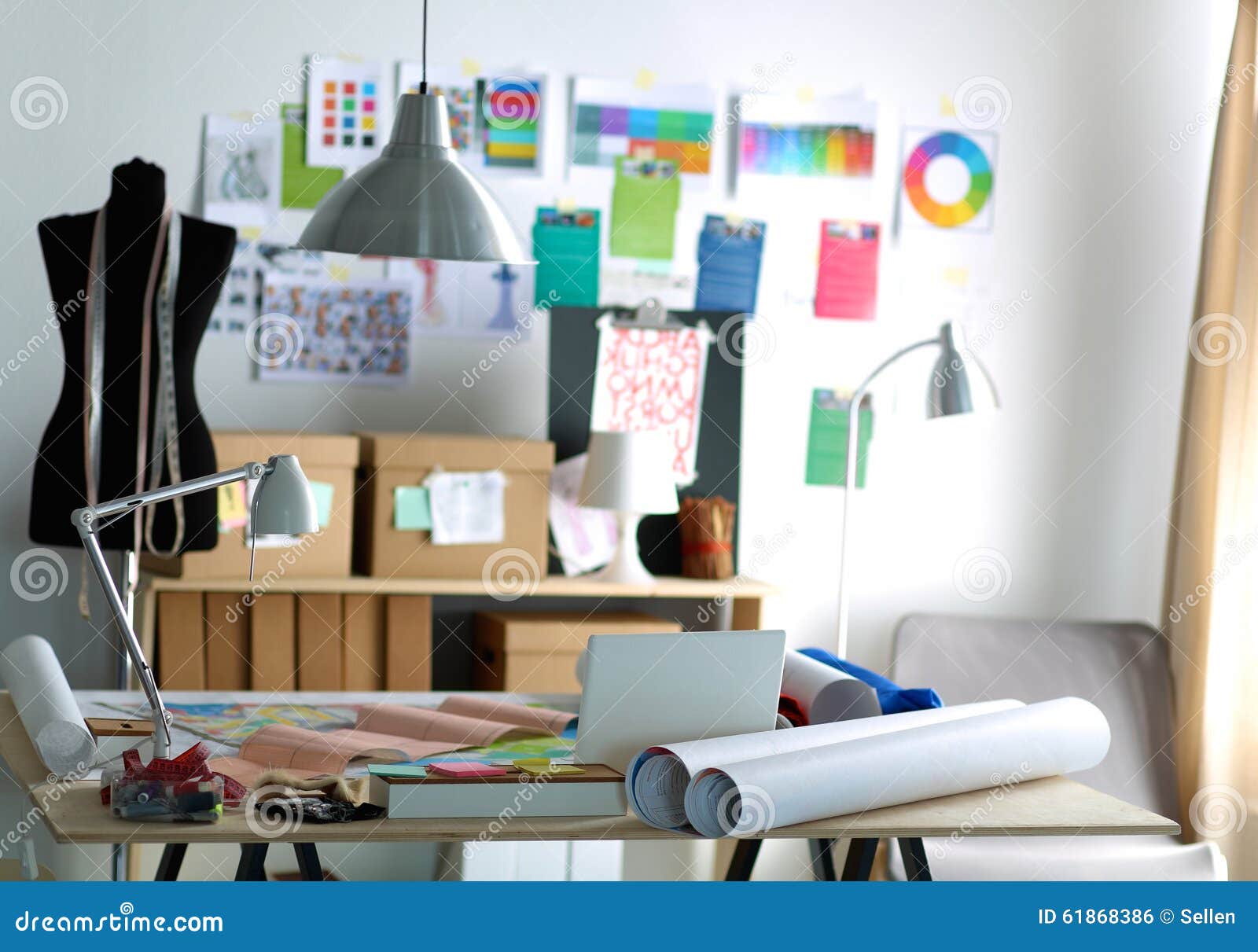 Designer Work Place with Sew Manikins, in Office Stock Photo - Image of ...