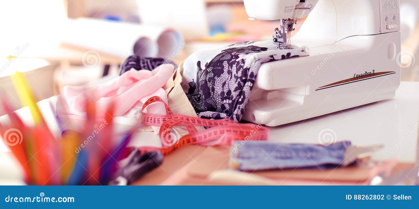 Designer Work Place Sewing Machine in Office Stock Photo - Image of ...