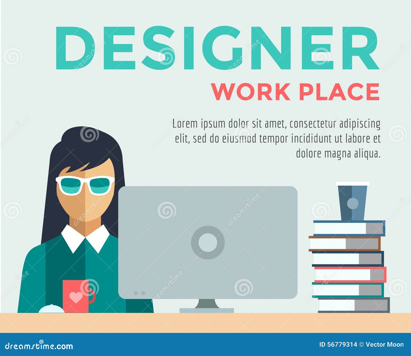 Designer on Work Place Vector Logo Illustration Stock Vector ...