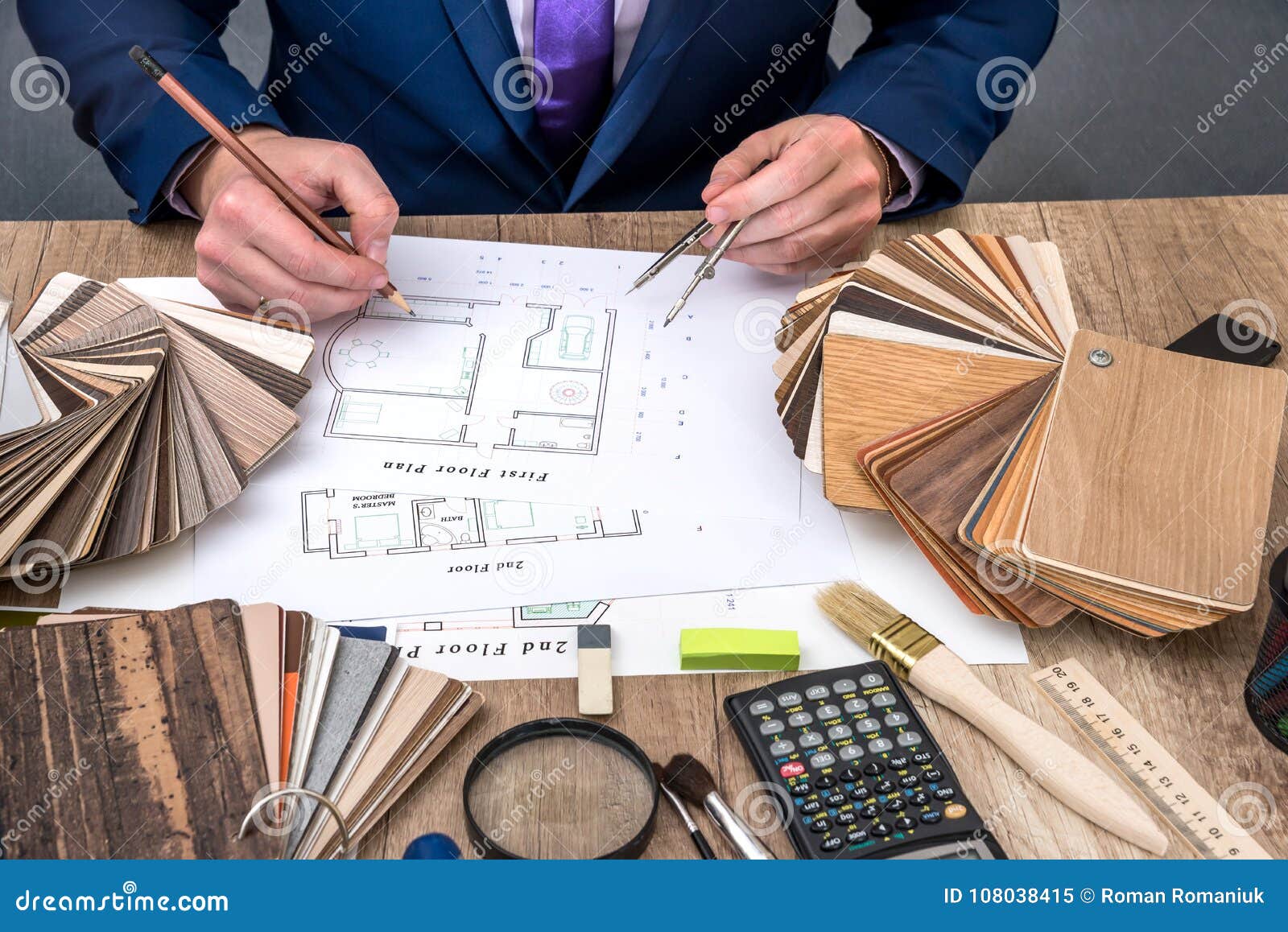 Designer Working with Architect Sketching Construction Project Stock ...