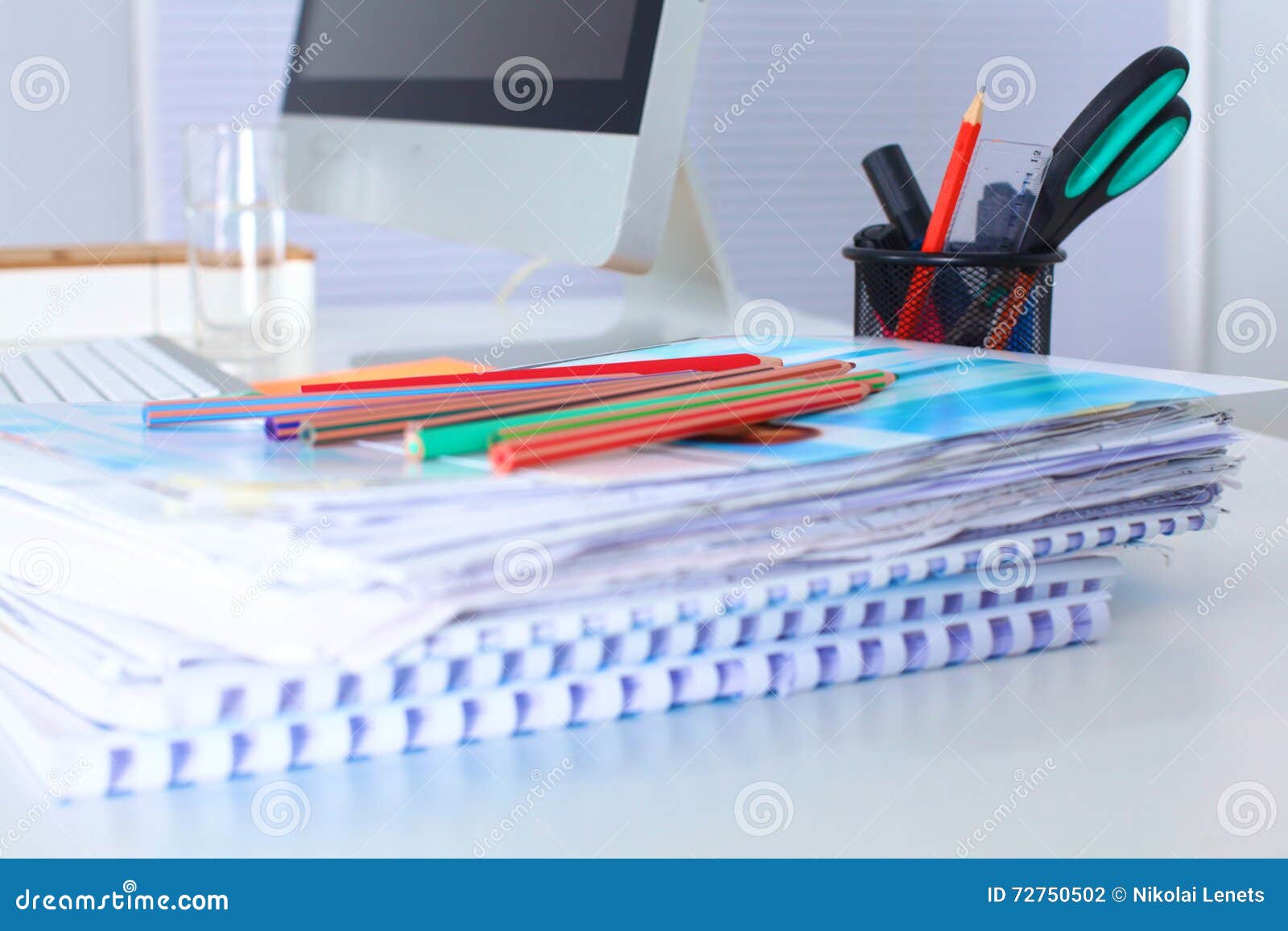 Designer Working Desk with a Computer and Paperwork Stock Photo - Image ...