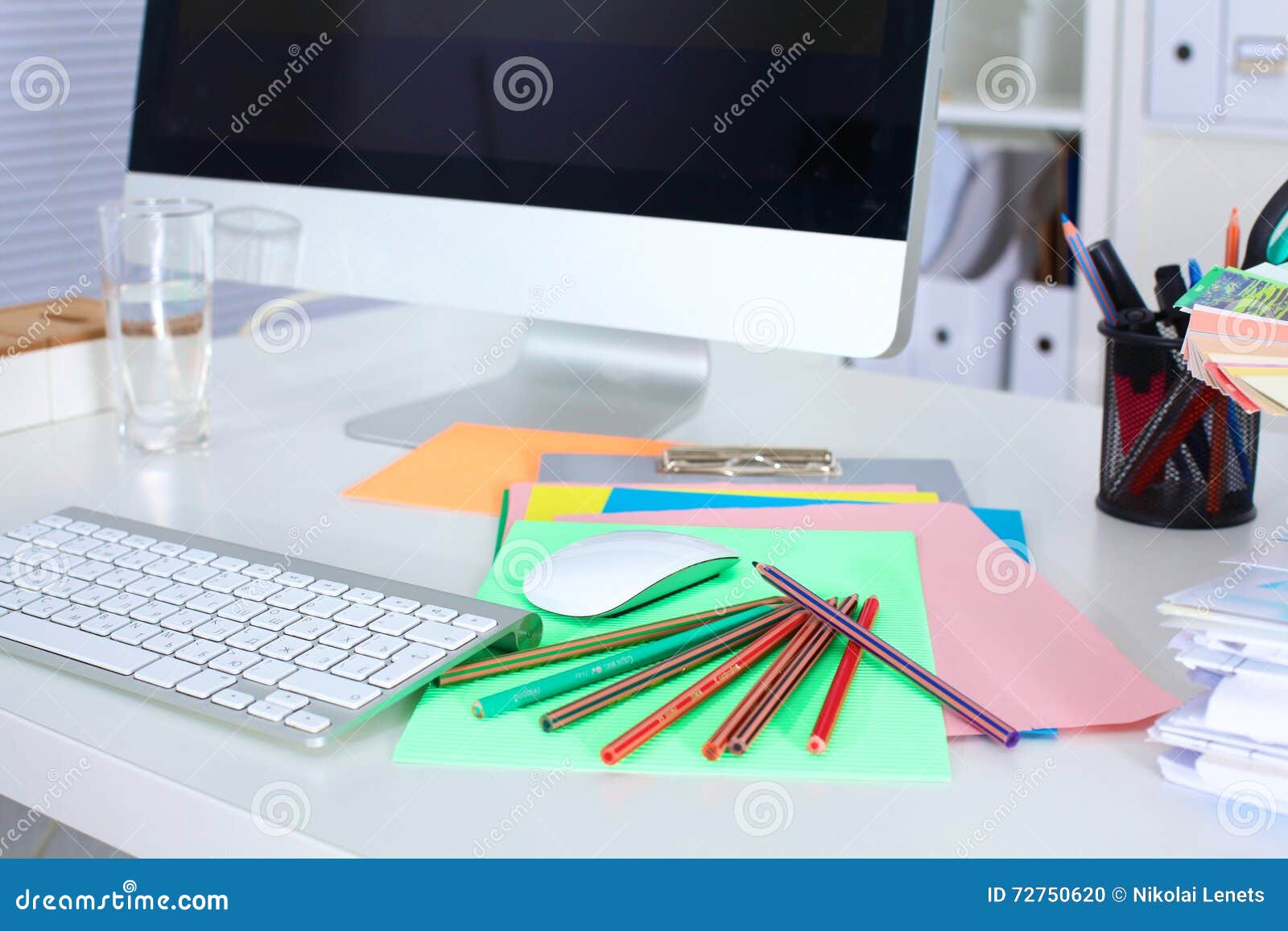 Designer Working Desk with a Computer and Paperwork Stock Photo - Image ...