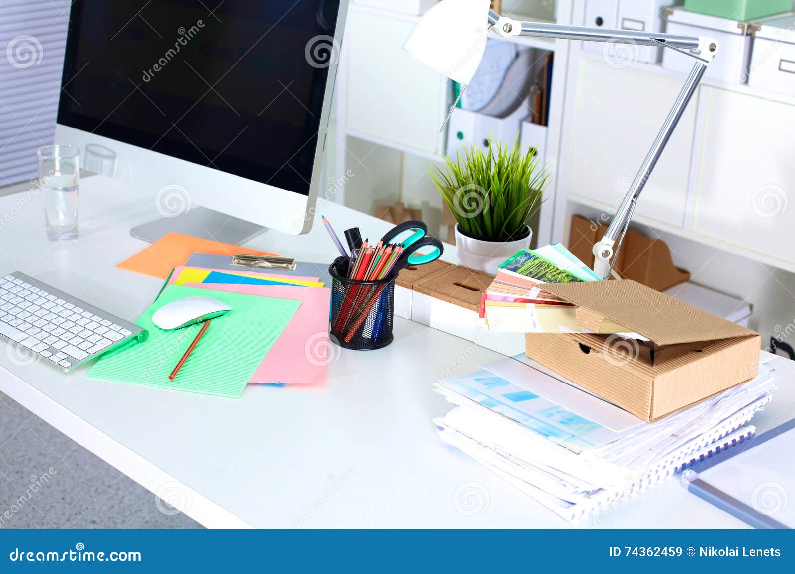 Designer Working Desk with a Computer and Paperwork Stock Image - Image ...