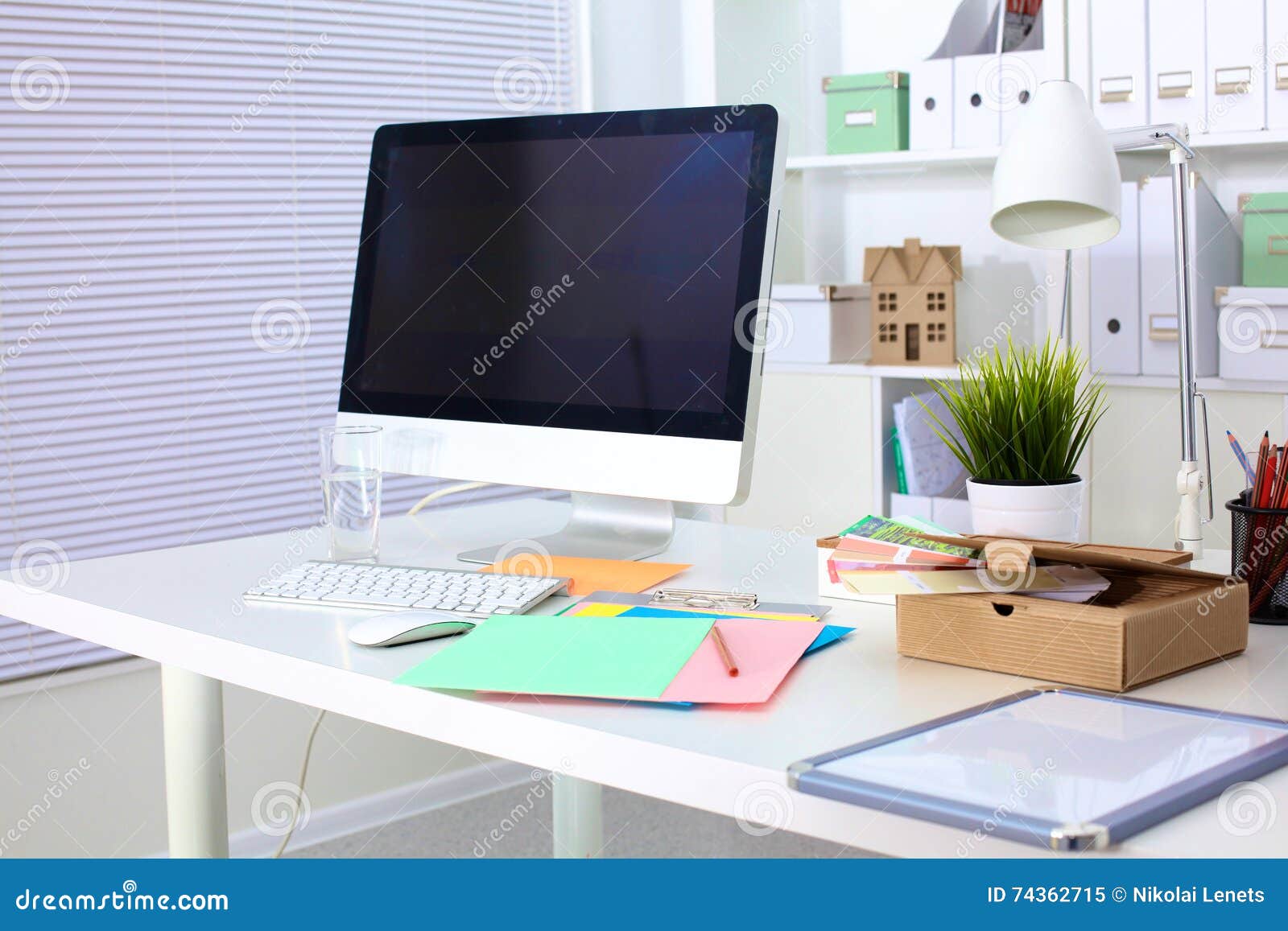 Designer Working Desk with a Computer and Paperwork Stock Image - Image ...