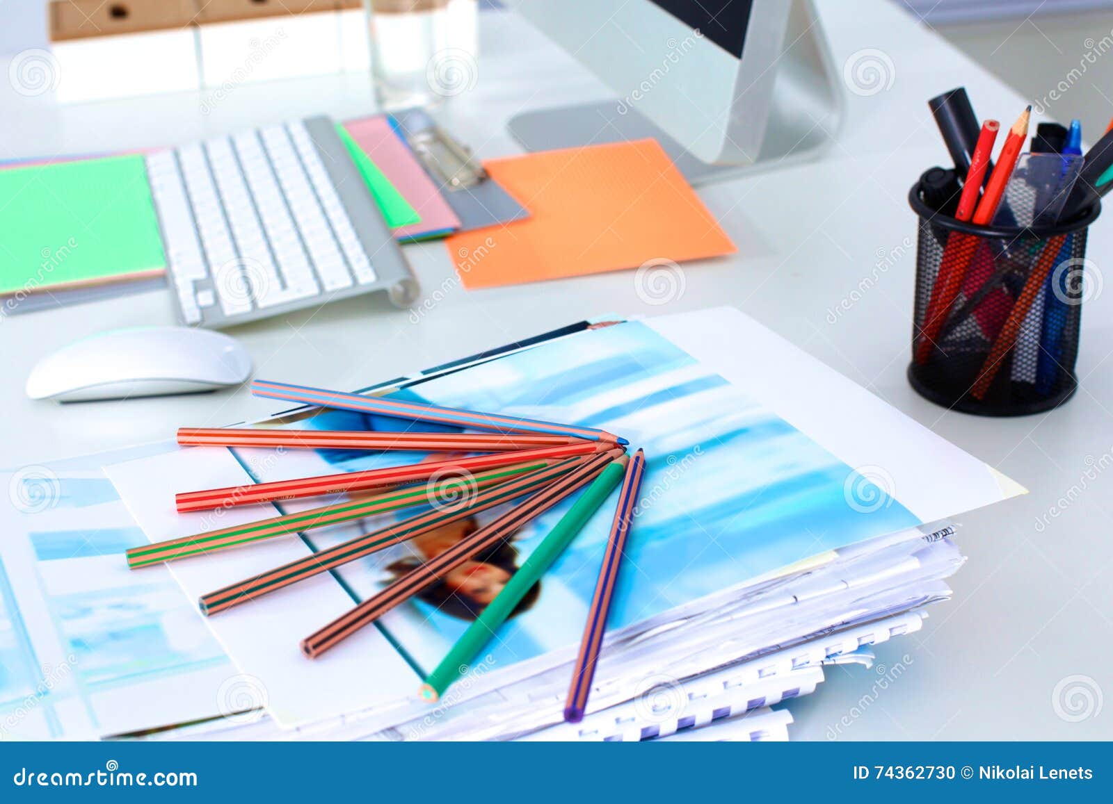 Designer Working Desk with a Computer and Paperwork Stock Photo - Image ...