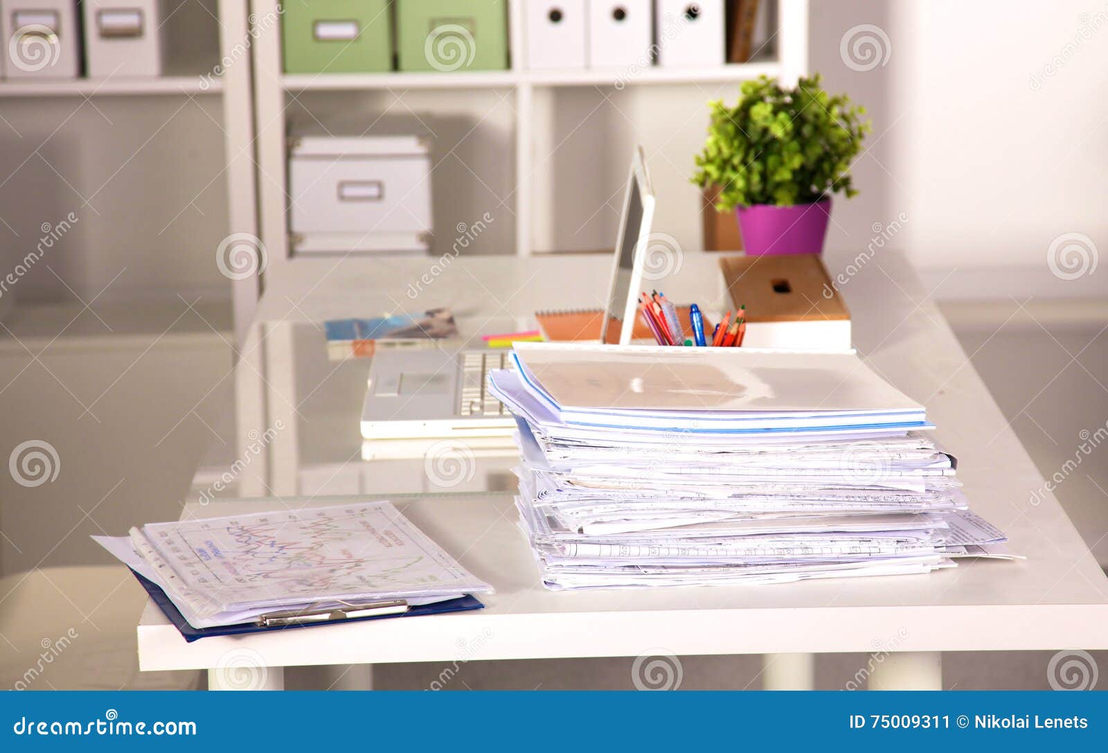 Designer Working Desk with a Computer and Paperwork Stock Image - Image ...