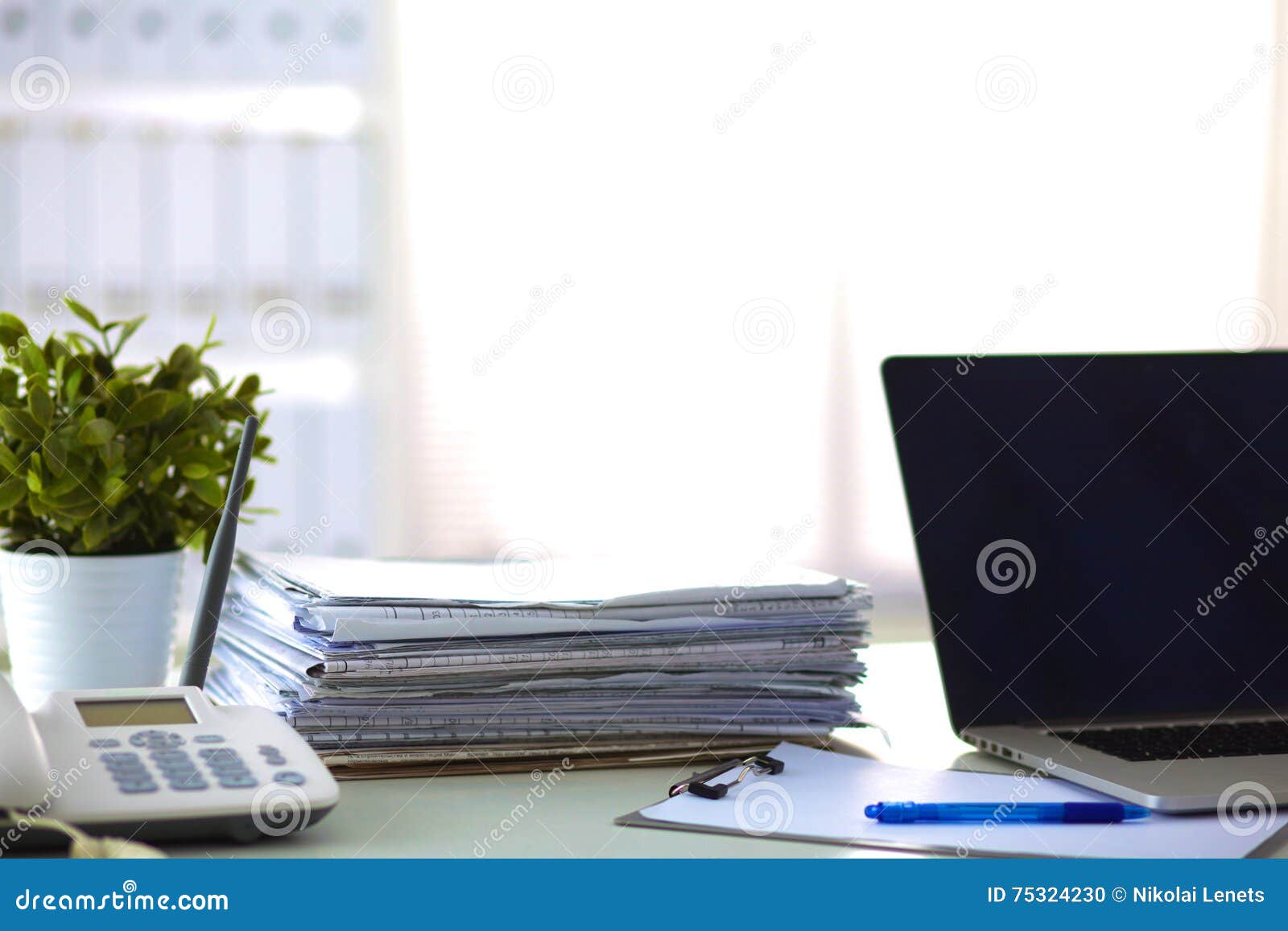 Designer Working Desk with Computer and Paperwork Stock Photo - Image ...