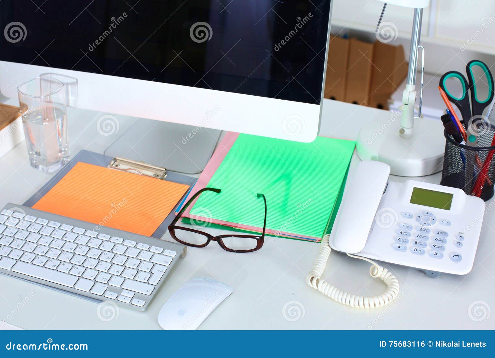 Designer Working Desk with Computer and Paperwork Stock Photo - Image ...