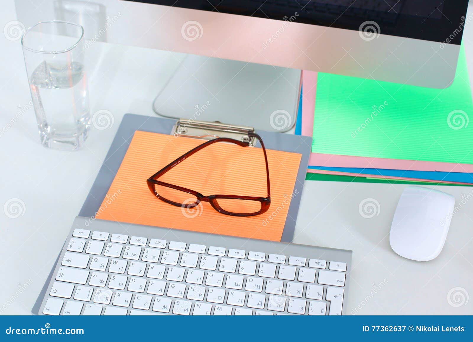 Designer Working Desk with Computer and Paperwork Stock Image - Image ...