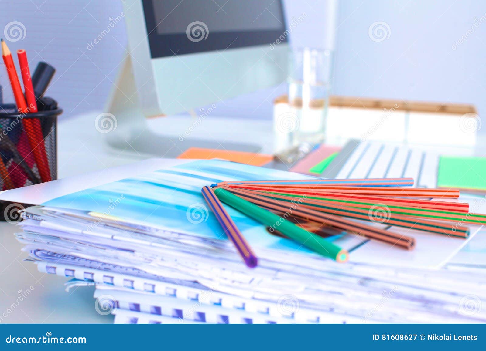Designer Working Desk with a Computer and Paperwork Stock Image - Image ...