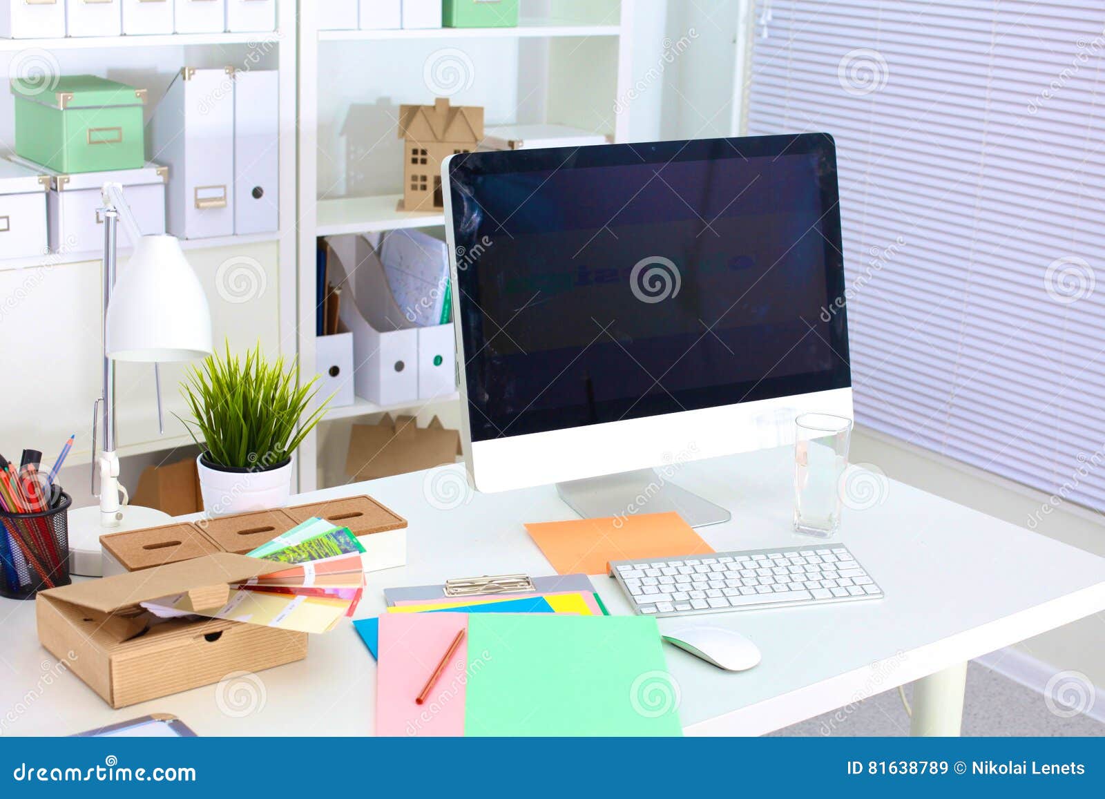 Designer Working Desk with a Computer and Paperwork Stock Image - Image ...